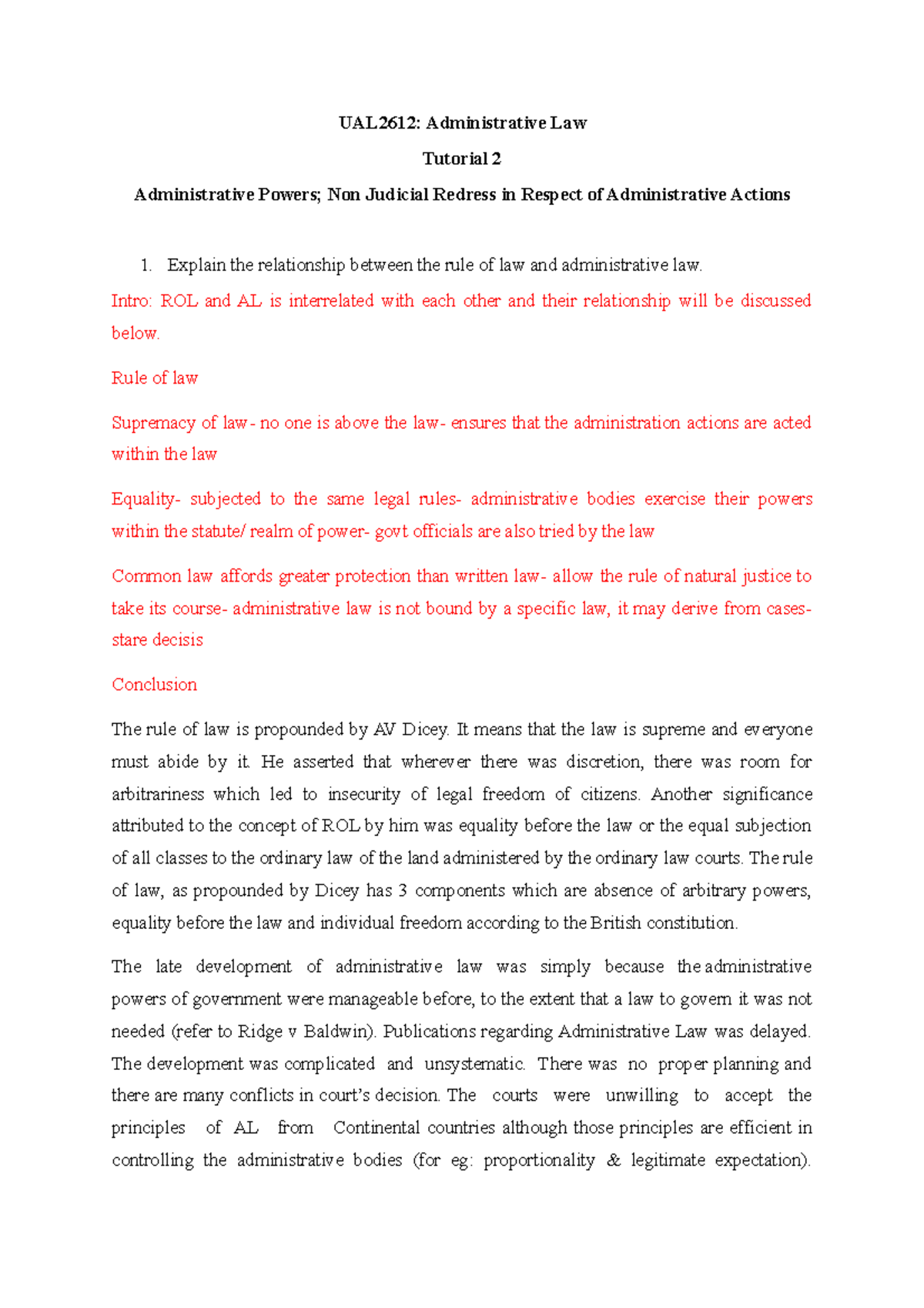 Tutorial 2 UAL2612 2230 - UAL2612: Administrative Law Tutorial 2 Administrative Powers; Non ...