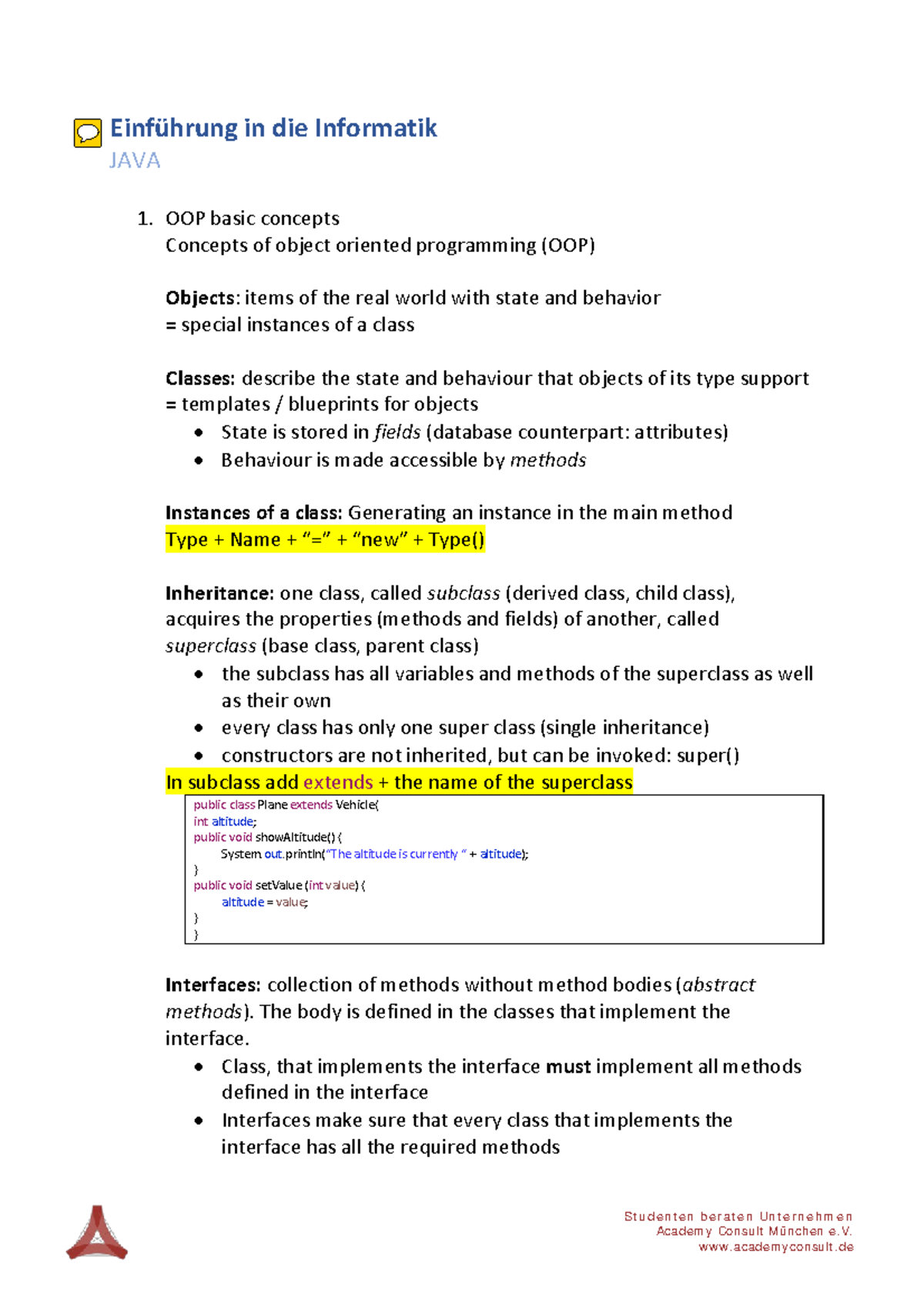 Java Summary - Zusammenfassung - St u d e n t e n b e r a t e n Un t e ...