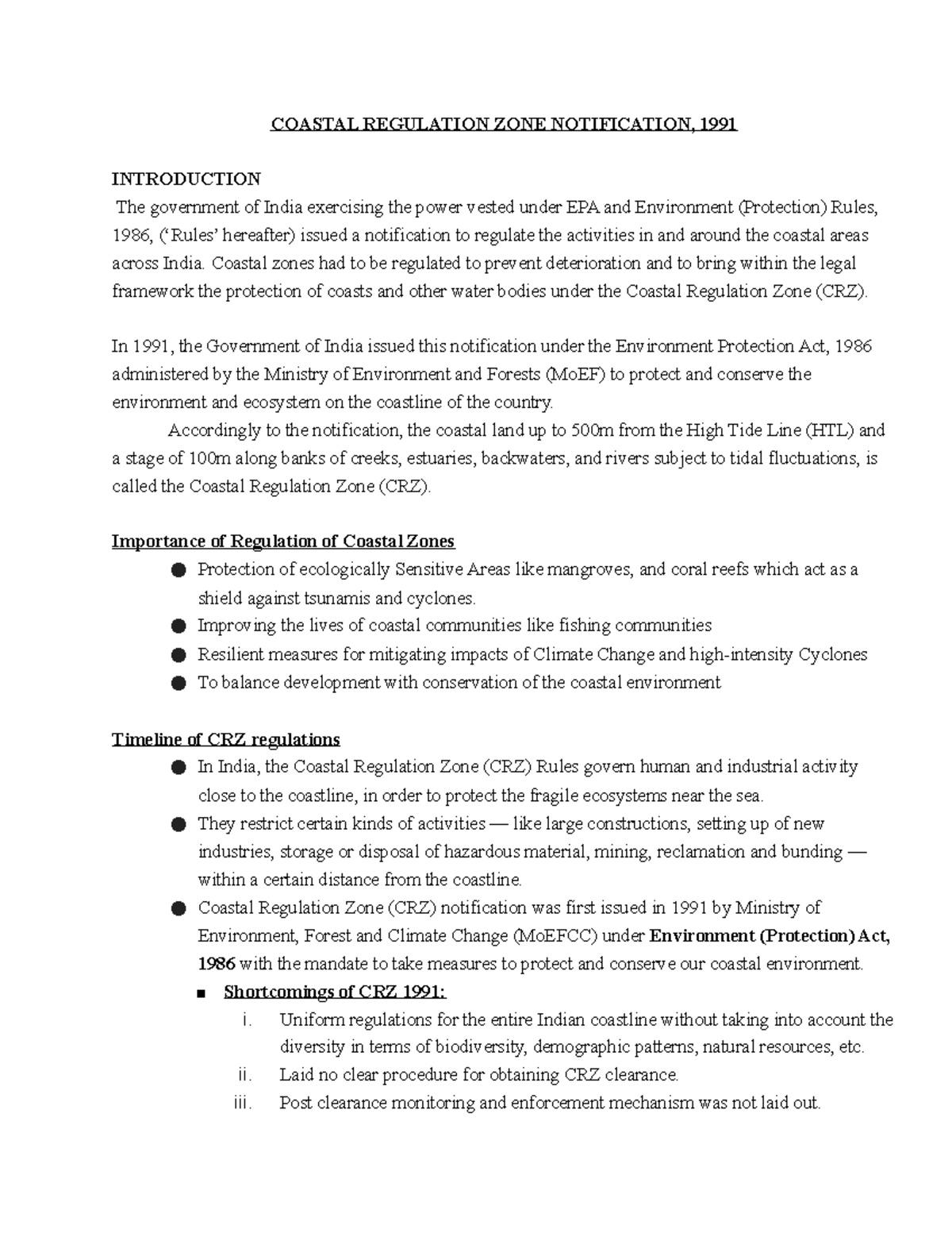 Coastal Regulation ZONE Notification, 1991 - COASTAL REGULATION ZONE ...