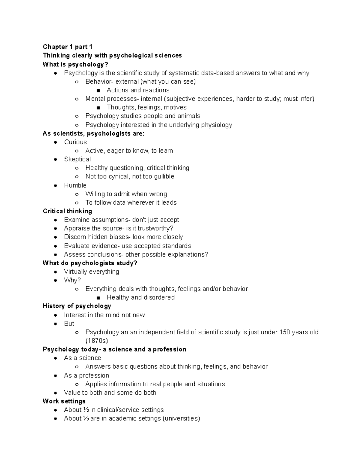 Chapter 1 part 1 - Chapter 1 part 1 Thinking clearly with psychological ...