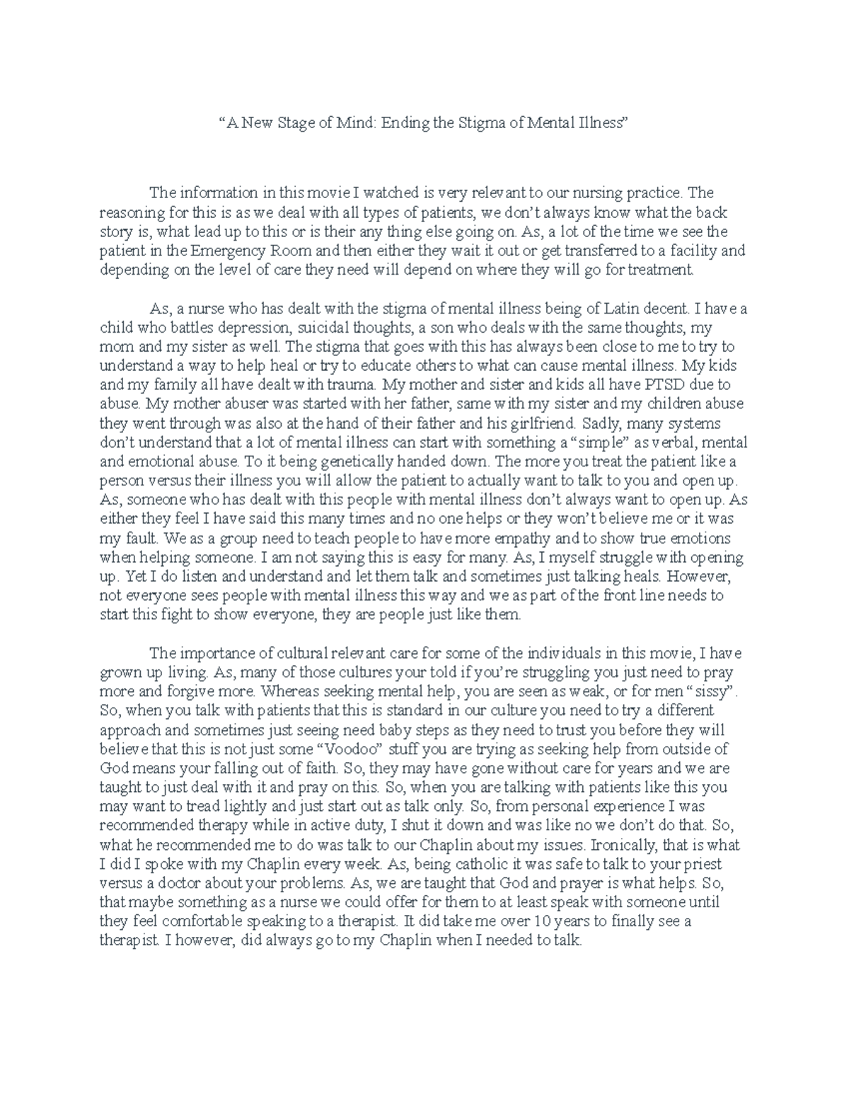 A New Stage of Mind - lecture notes - “A New Stage of Mind: Ending the ...