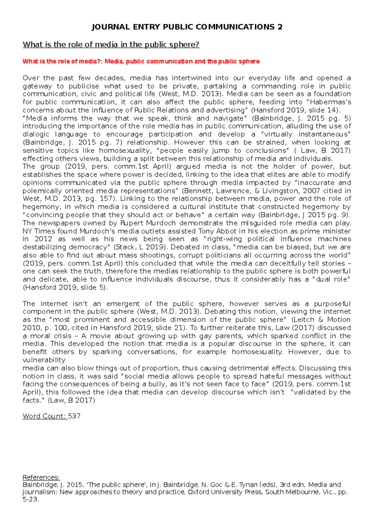 Journal Entry Public Communications 2 - JOURNAL ENTRY PUBLIC ...