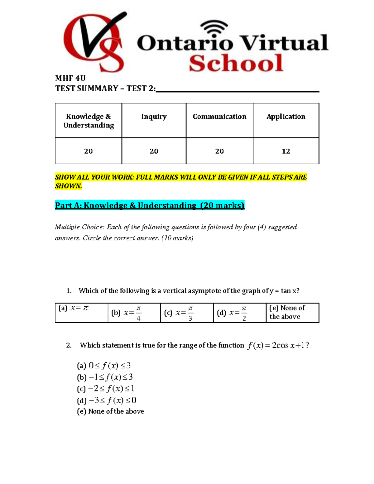 DO NOT Click - also good for math practice all ovs - MHF 4U TEST ...