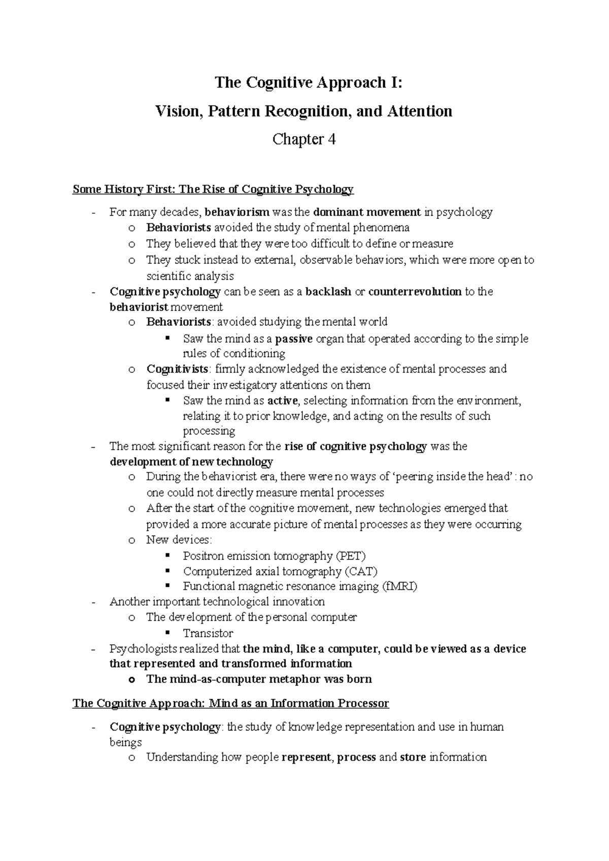 The Cognitive Approach I - The Cognitive Approach I: Vision, Pattern ...