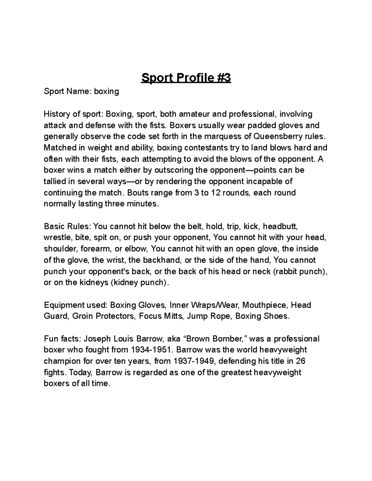Sport Profile#3 - Sport Profile Sport Name: boxing History of sport ...