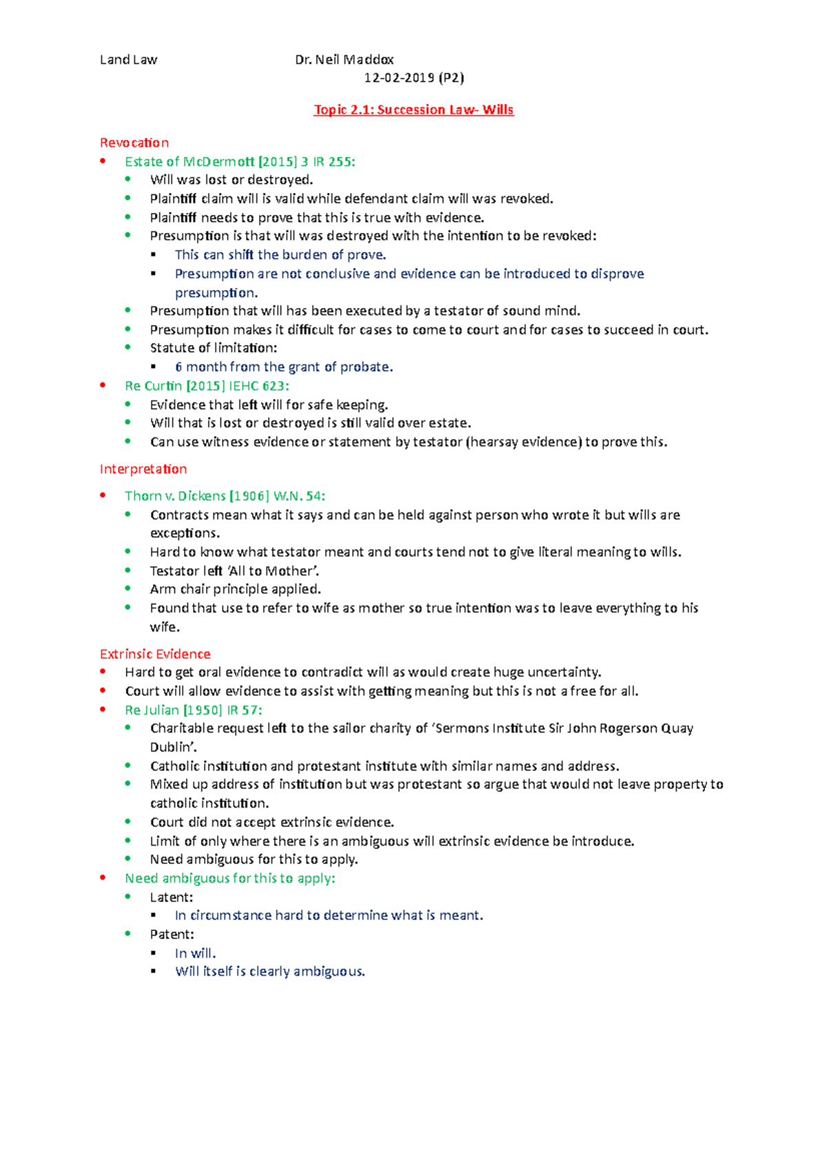 Lecture 4- 12-02-2019 (P2) - Land Law Dr. Neil Maddox 12-02-2019 (P2 ...