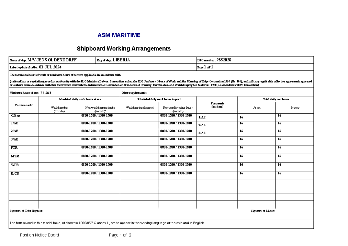 SWP d01 Shipboard Working Arrangement - Engine - ASM MARITIME Shipboard ...