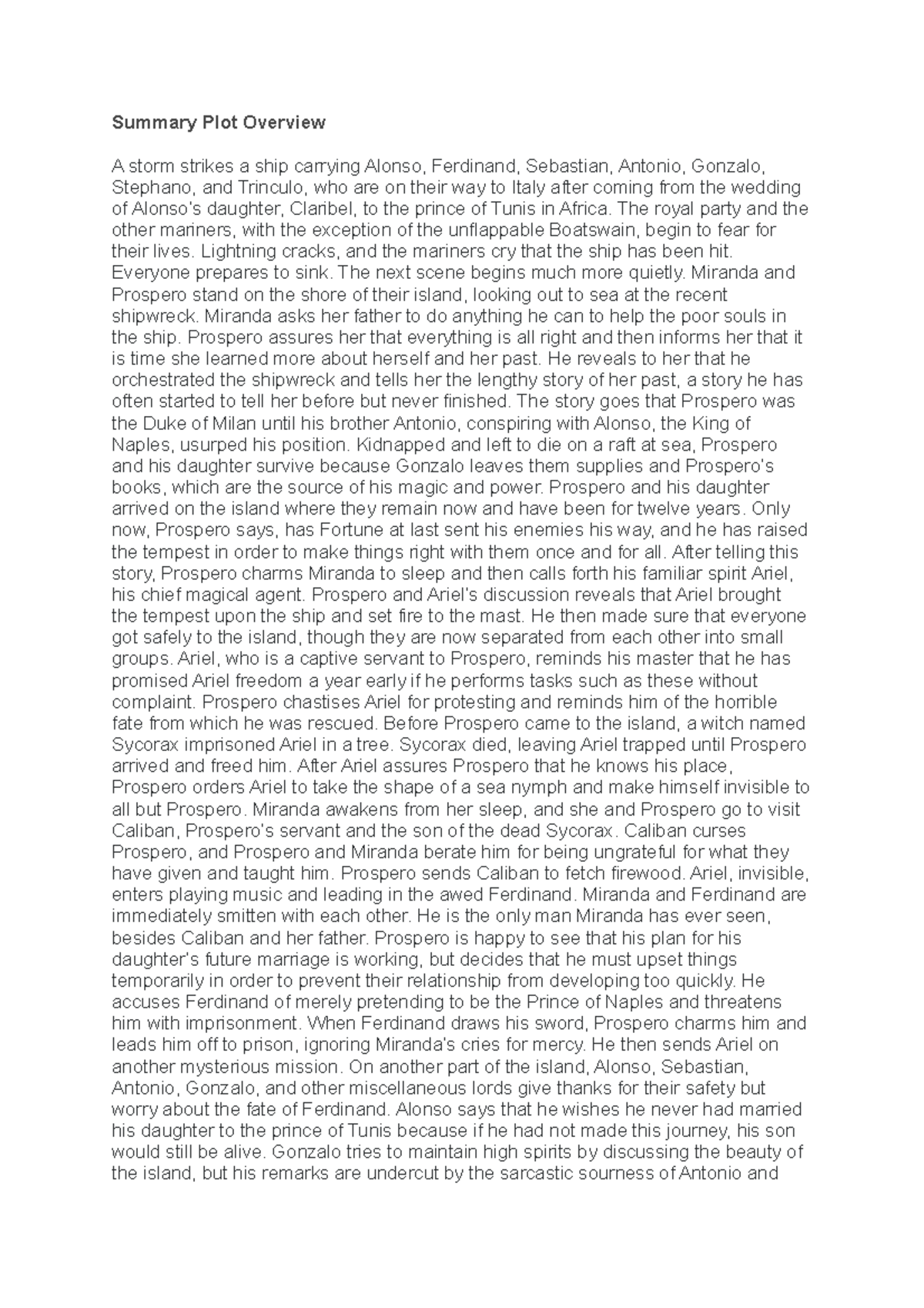 Tempest Summary - Summary Plot Overview A storm strikes a ship carrying ...