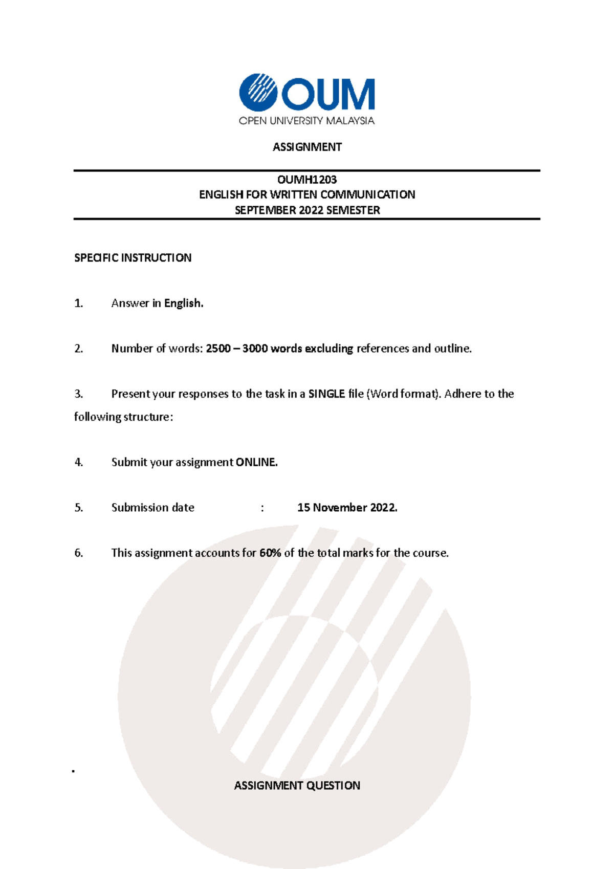 57458 - soalan assignment - ASSIGNMENT OUMH ENGLISH FOR WRITTEN ...