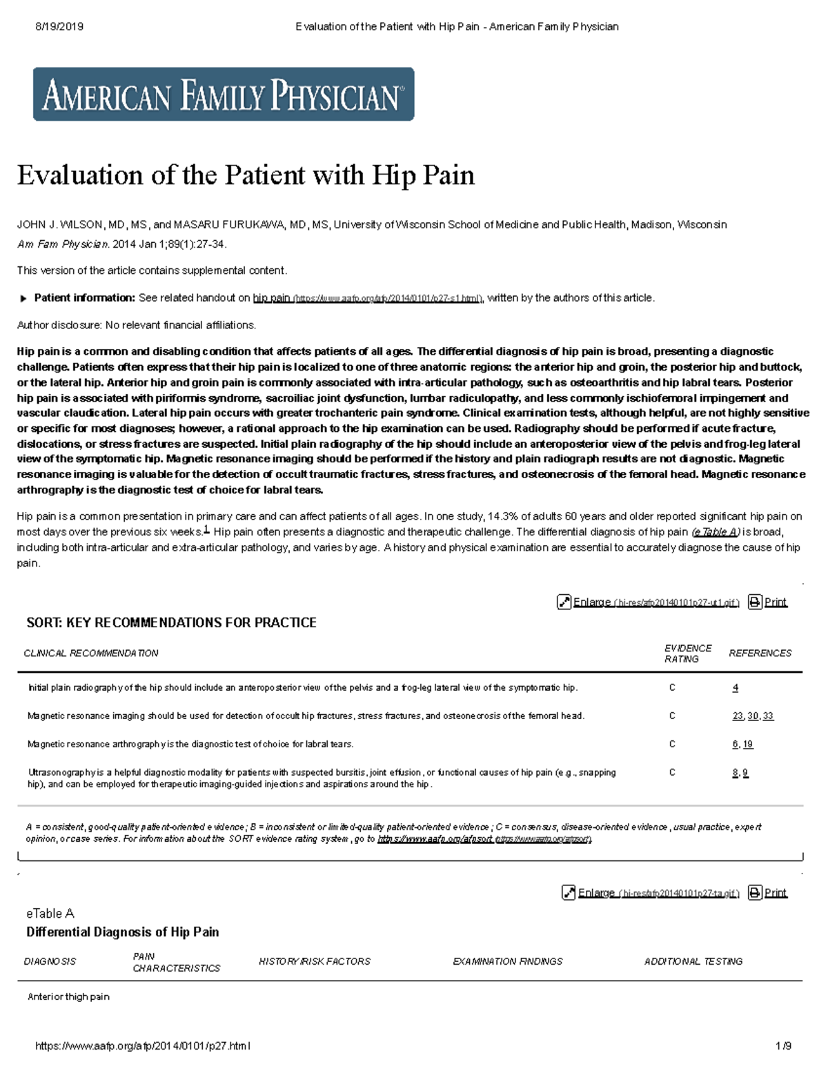 Evaluation of the Patient with Hip Pain - American Family Physician ...