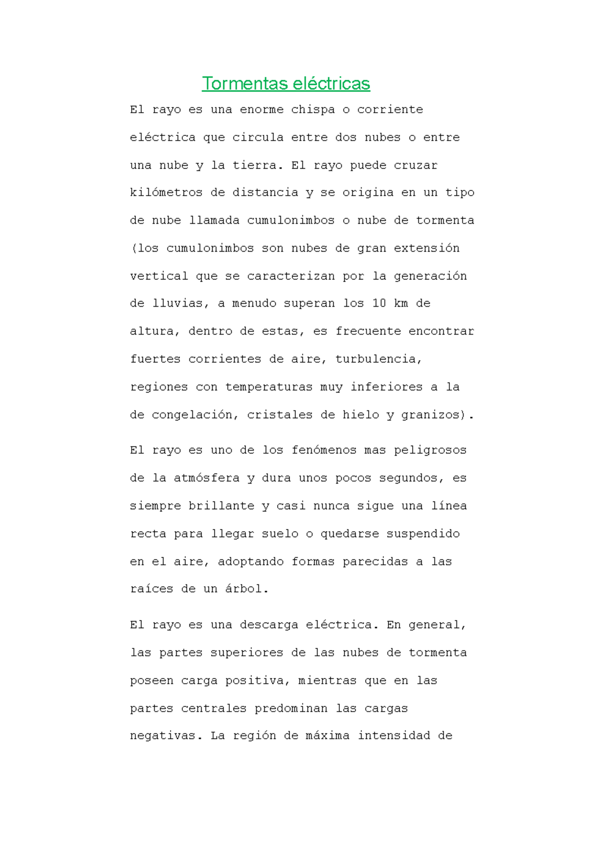 Ej 3 - Apuntes - Tormentas eléctricas El rayo es una enorme chispa o ...