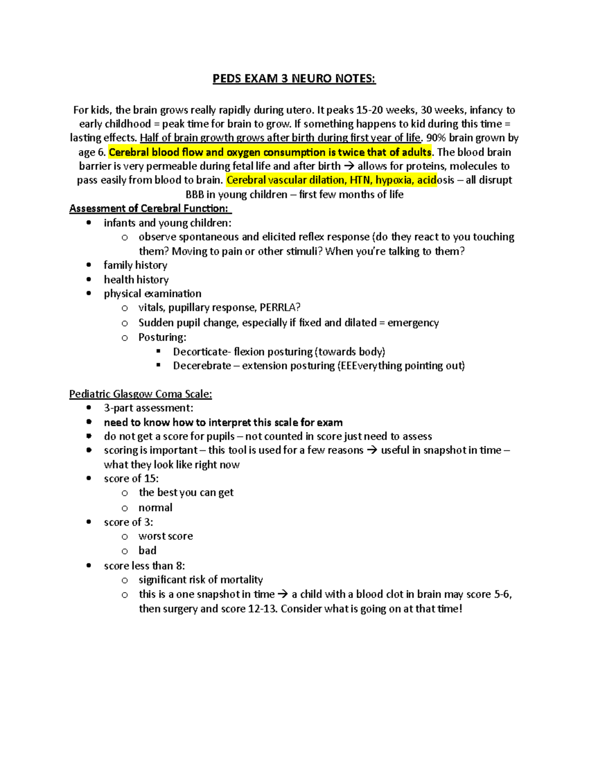 Neuro - PEDS EXAM 3 NEURO NOTES: For kids, the brain grows really ...