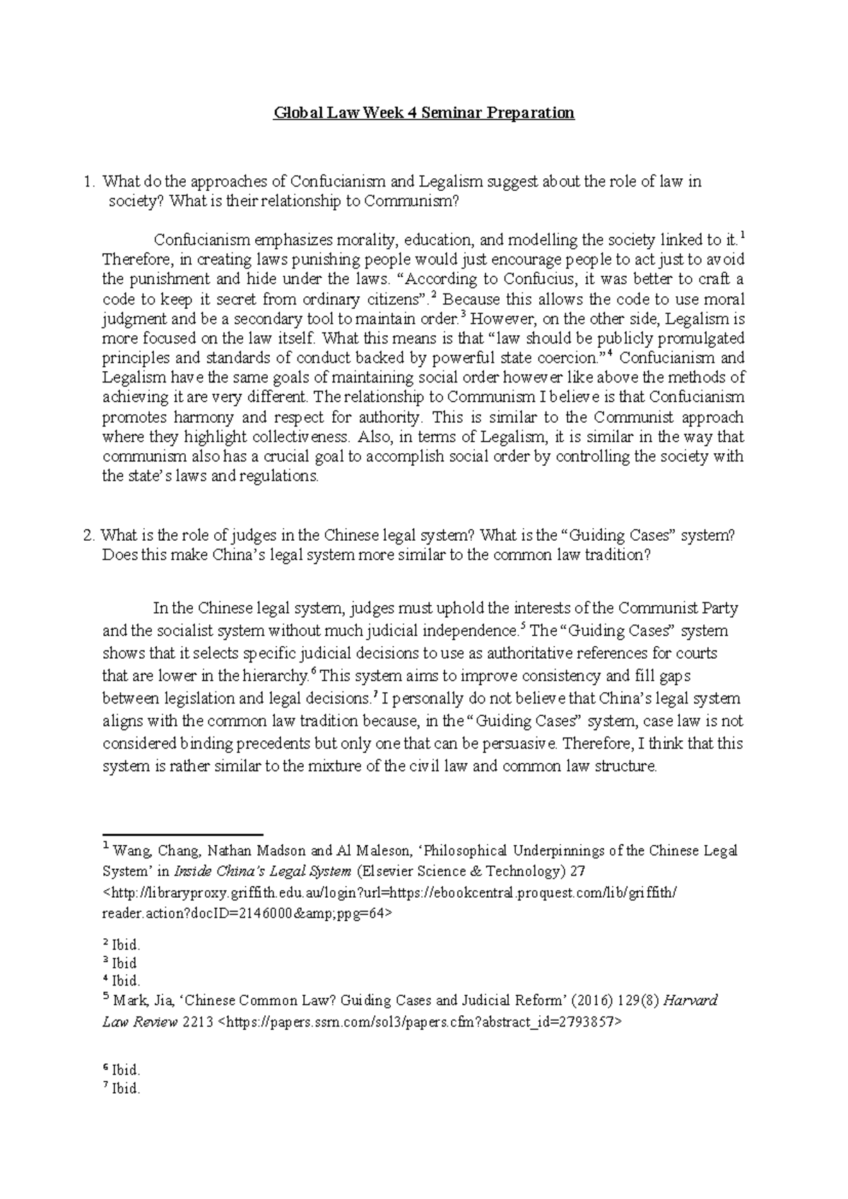 Global Law Wk4 Preparation - Global Law Week 4 Seminar Preparation 1 ...