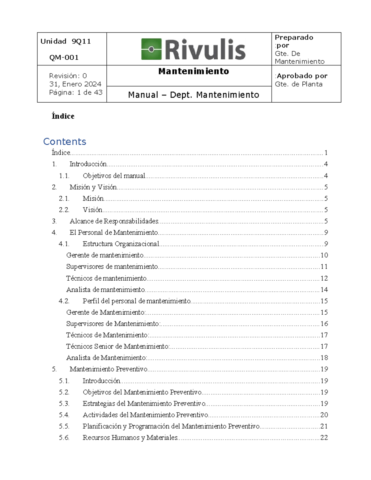 QM-001 - 01 Manual de Mantenimiento - : por Gte. De Mantenimiento ...