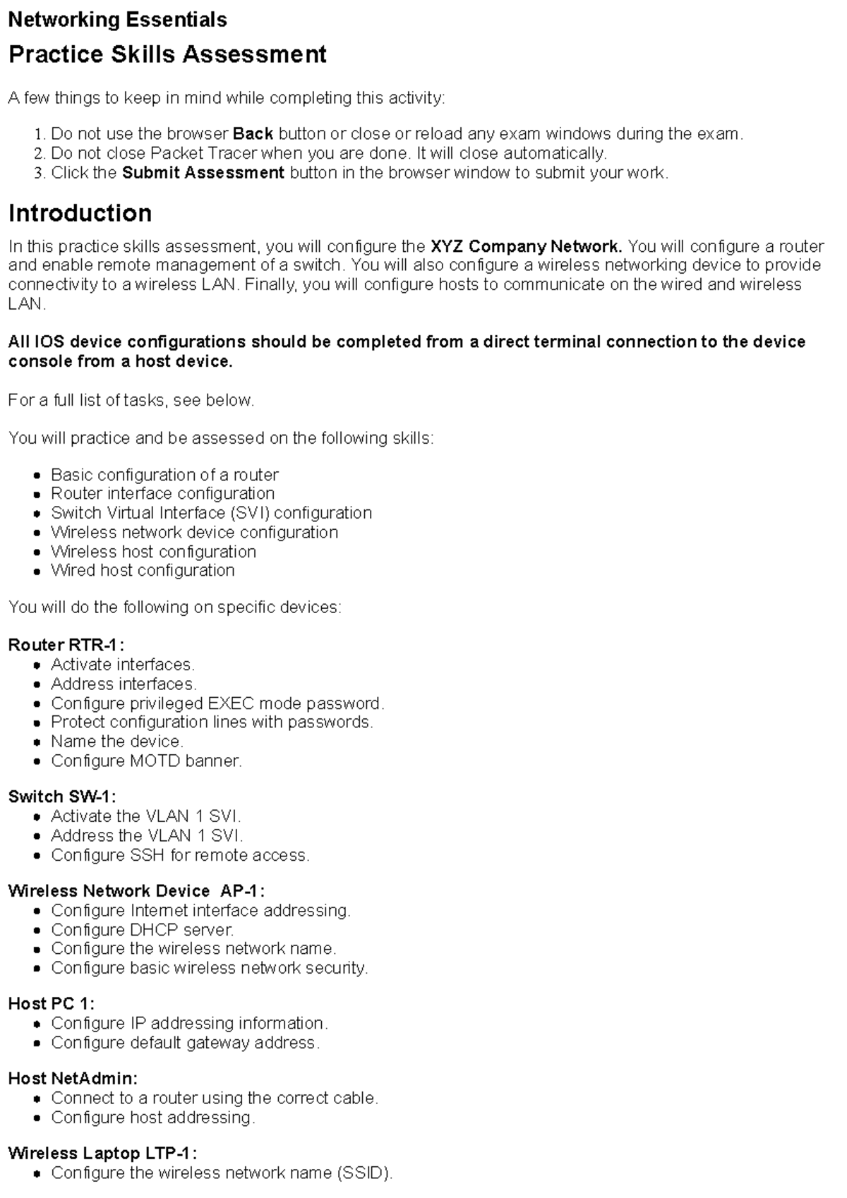 Packet tracer 1.0 - Networking Essentials Practice Skills Assessment A ...