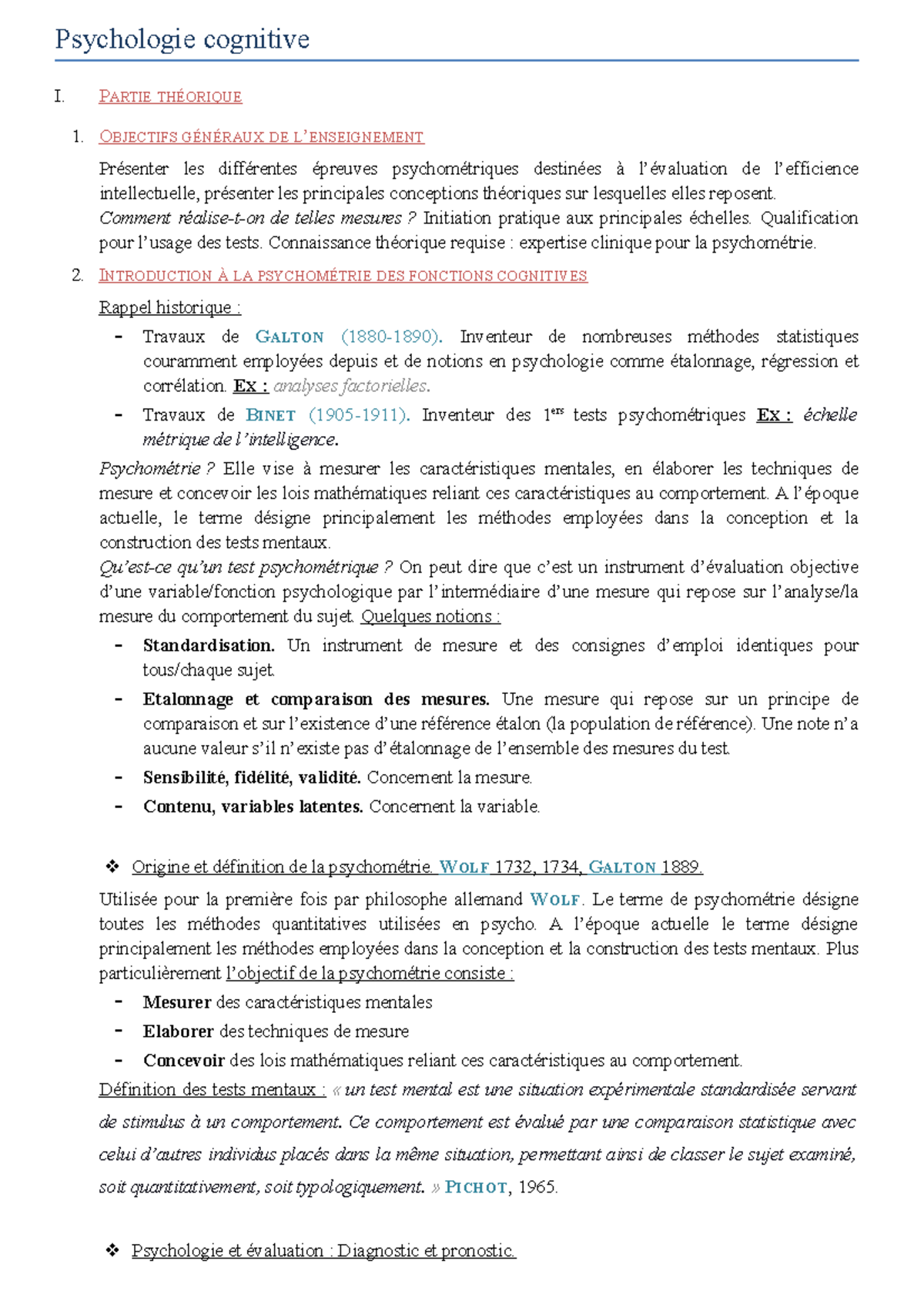 Psychologie cognitive - PARTIE THÉORIQUE 1. OBJECTIFS GÉNÉRAUX DE L ...