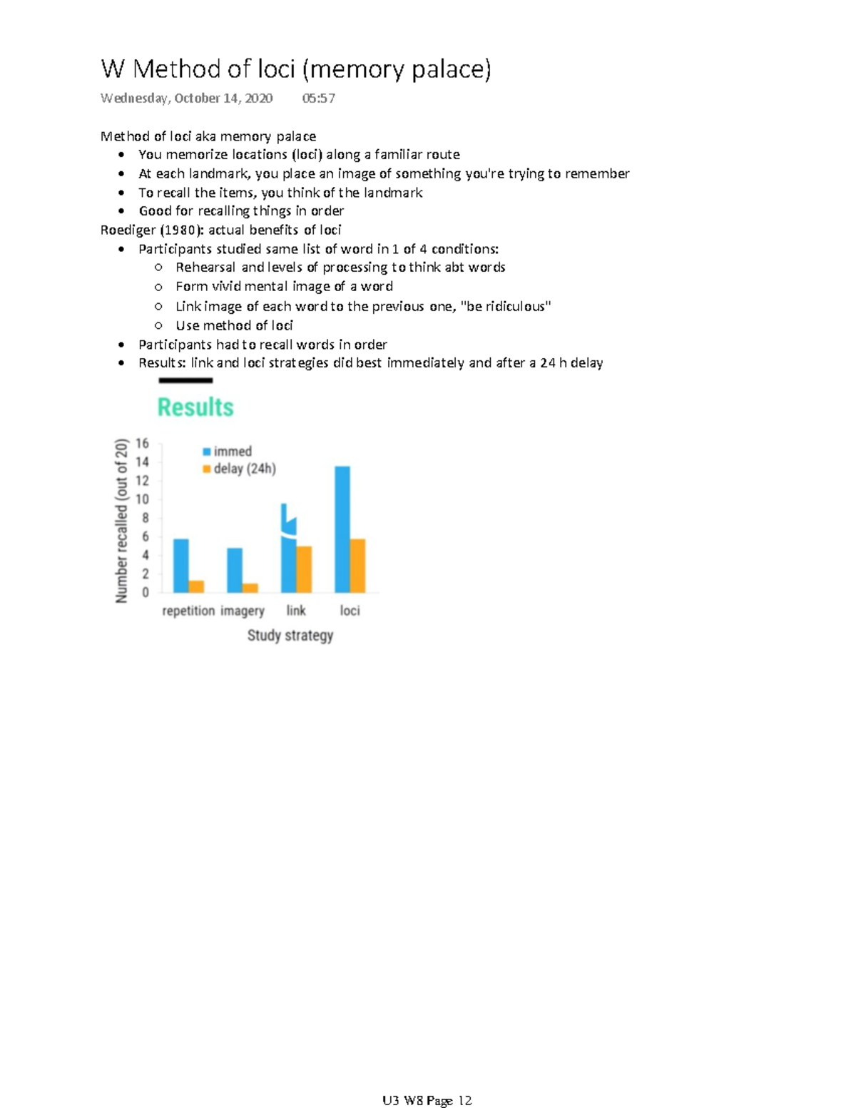 Unit 3 Mnemonics, Memory Palace - Method of loci aka memory palace You ...