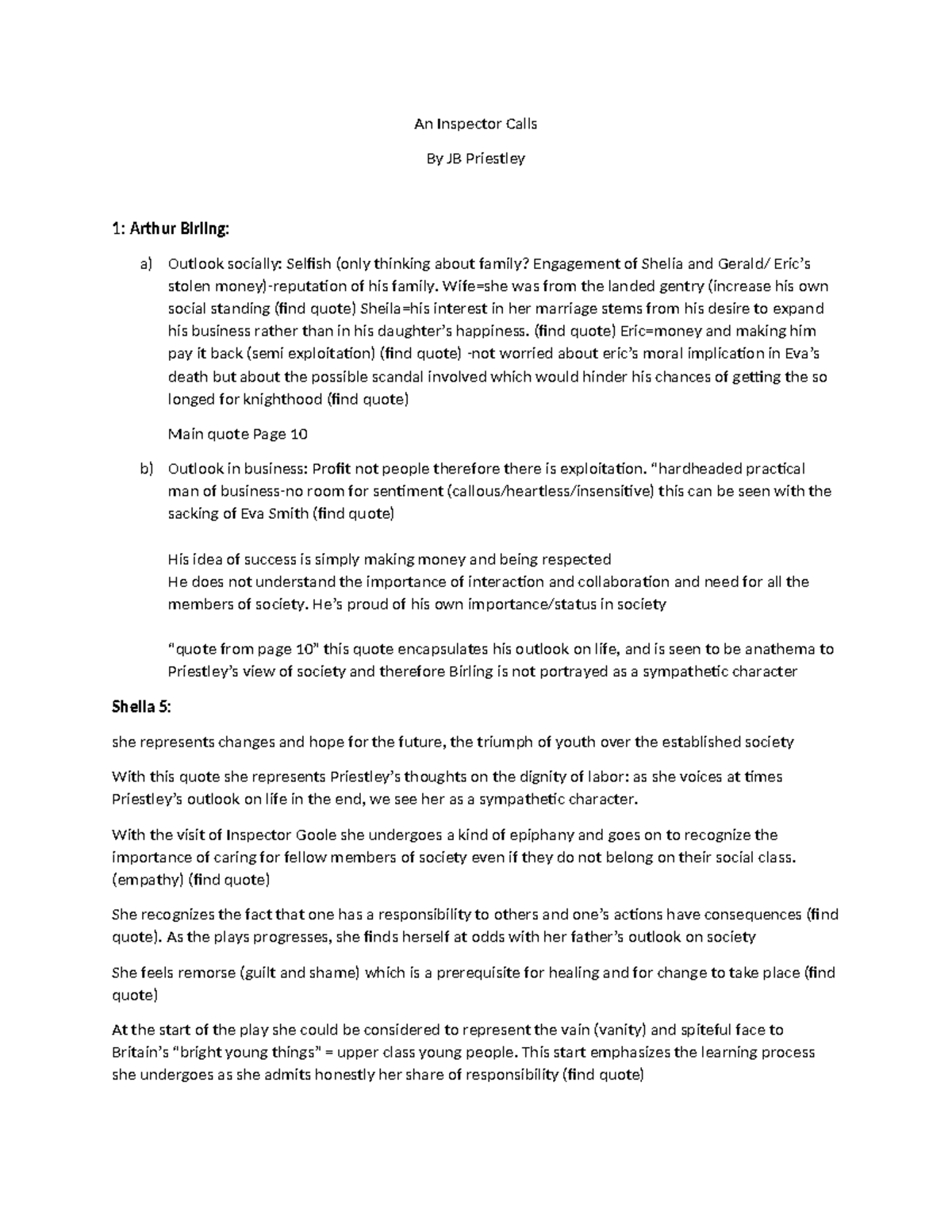 An Inspector Call1 - An Inspector Calls By JB Priestley 1: Arthur ...