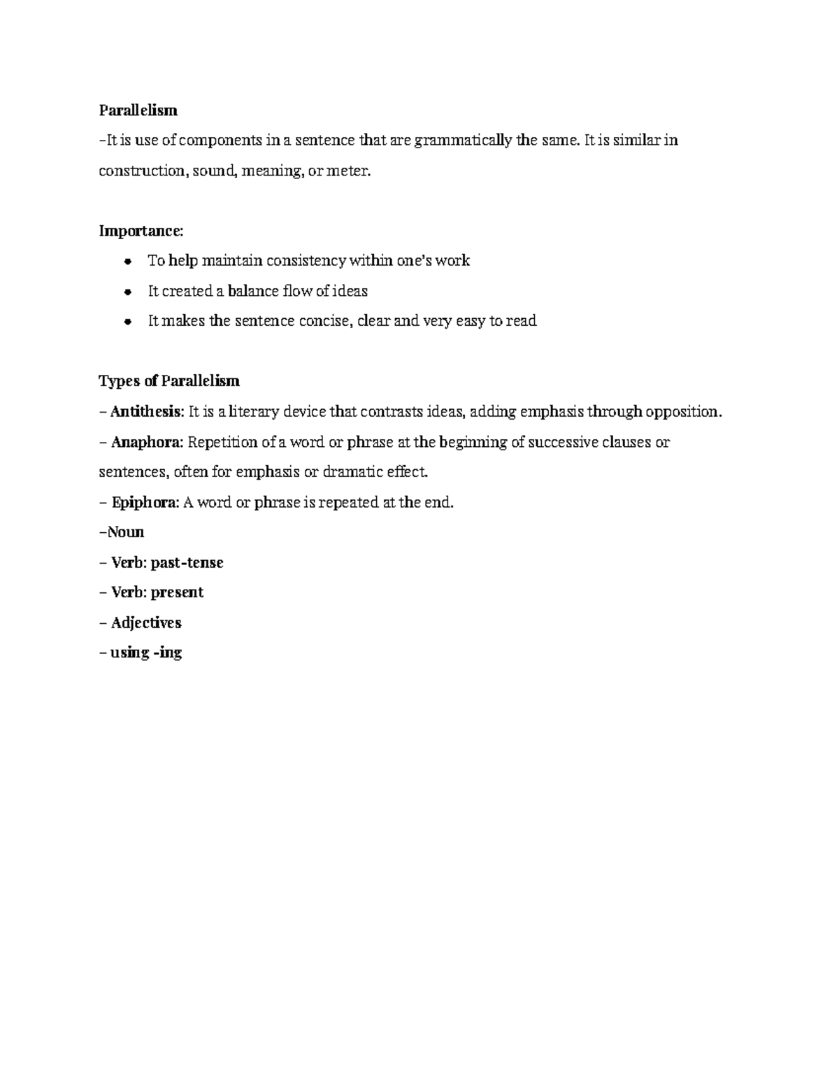 Parallelism notes - n/a - Parallelism -It is use of components in a ...