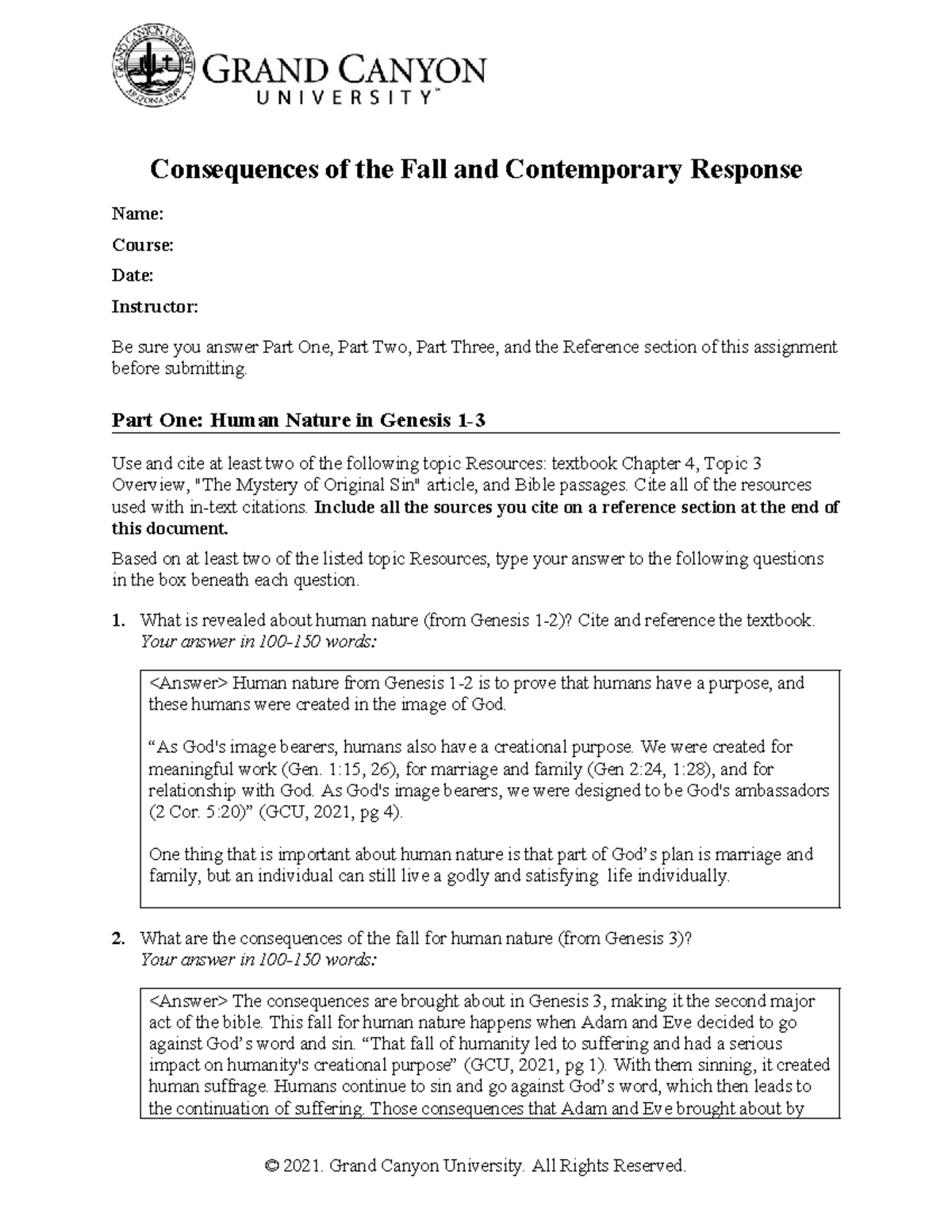 CWV-101 Topic 3 Worksheet - Consequences of the Fall and Contemporary ...