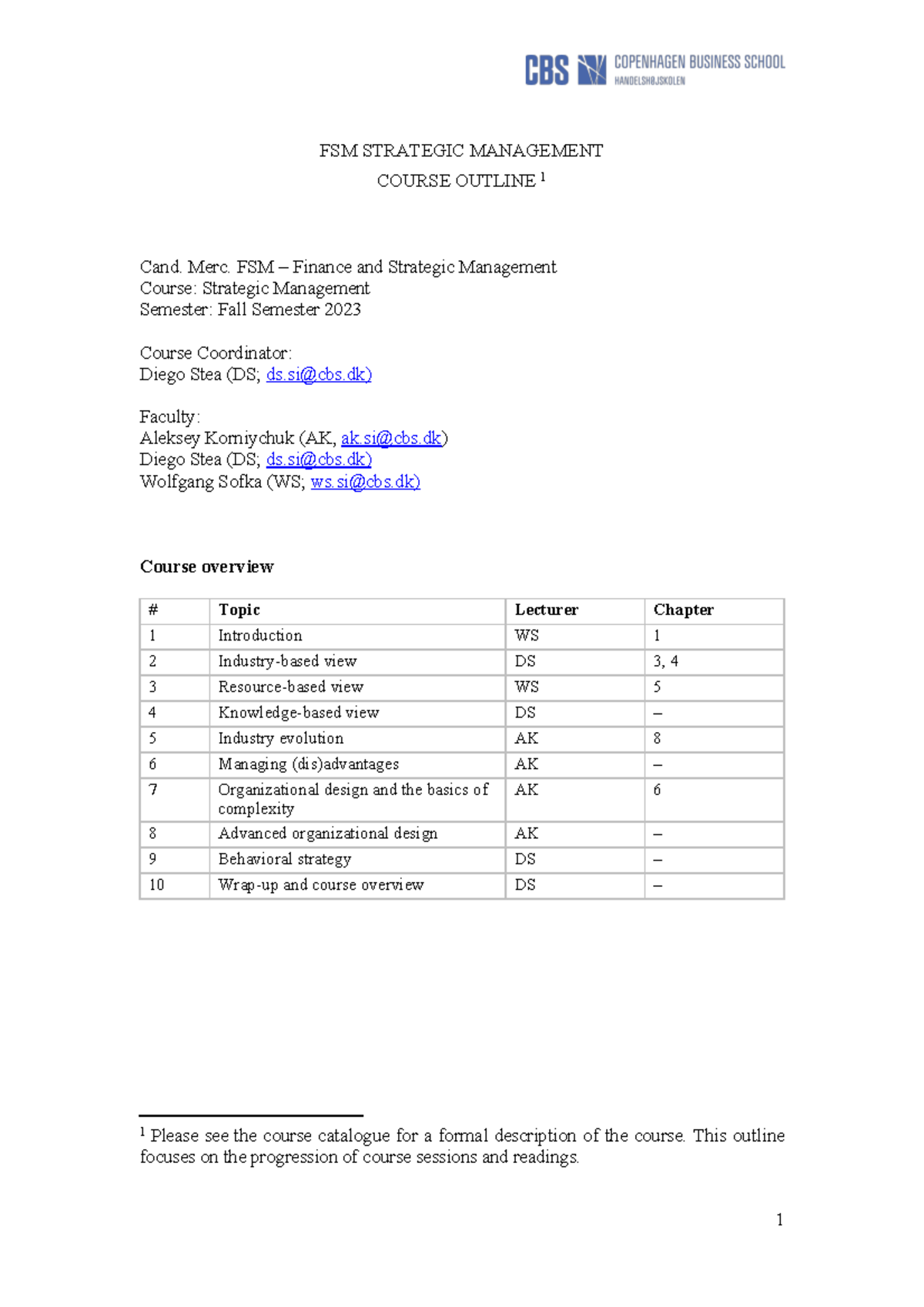 Course Outline strategic management - FSM STRATEGIC MANAGEMENT COURSE ...