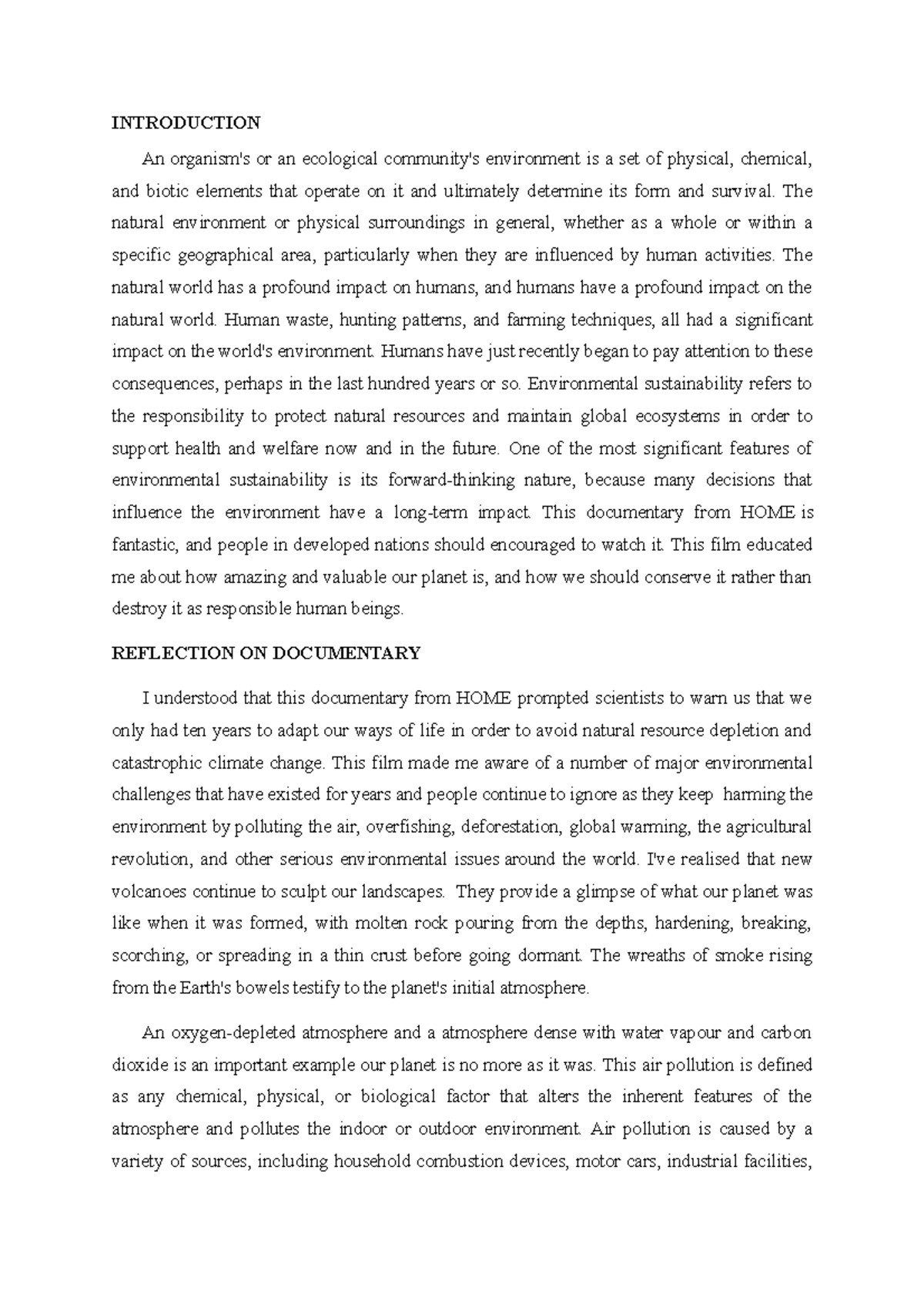 Reflective Essay - INTRODUCTION An organism's or an ecological ...