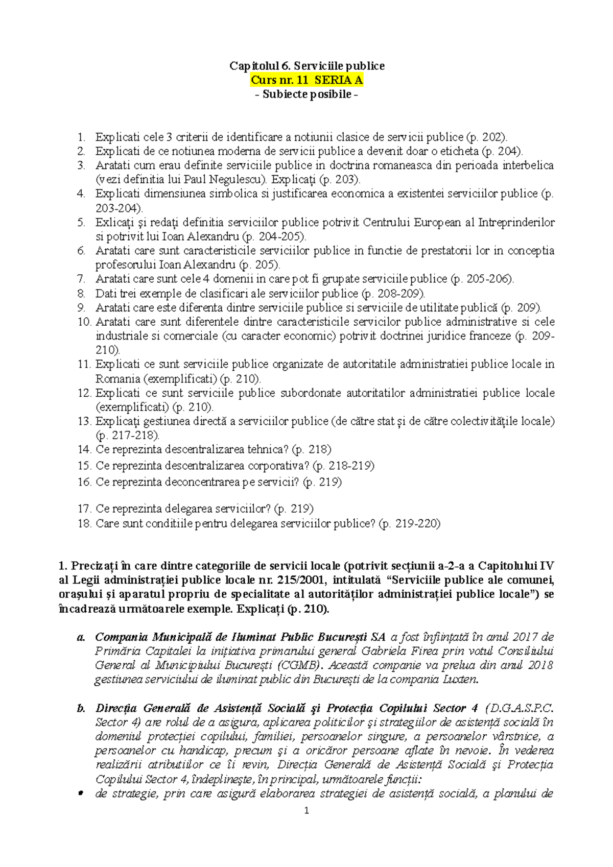 Intrebari curs 11 seria A - Capitolul 6. Serviciile publice Curs nr. 11 ...