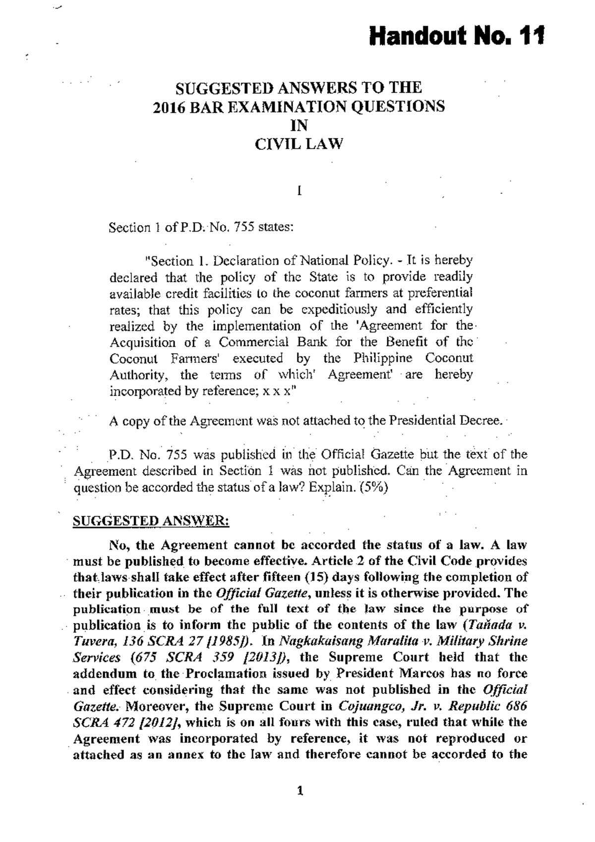 2016 Civil Law Bar QA - Question and Answer Bar Exam 2016 - Studocu