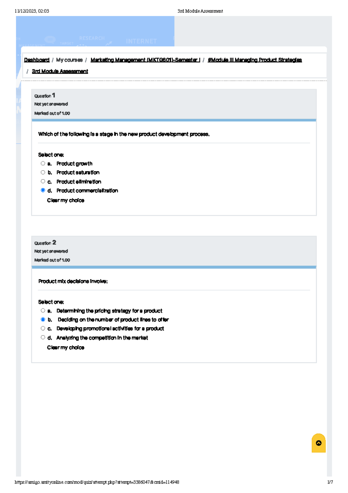 3rd Module Assessment 29-30 - Question 1 Not yet answered Marked out of ...