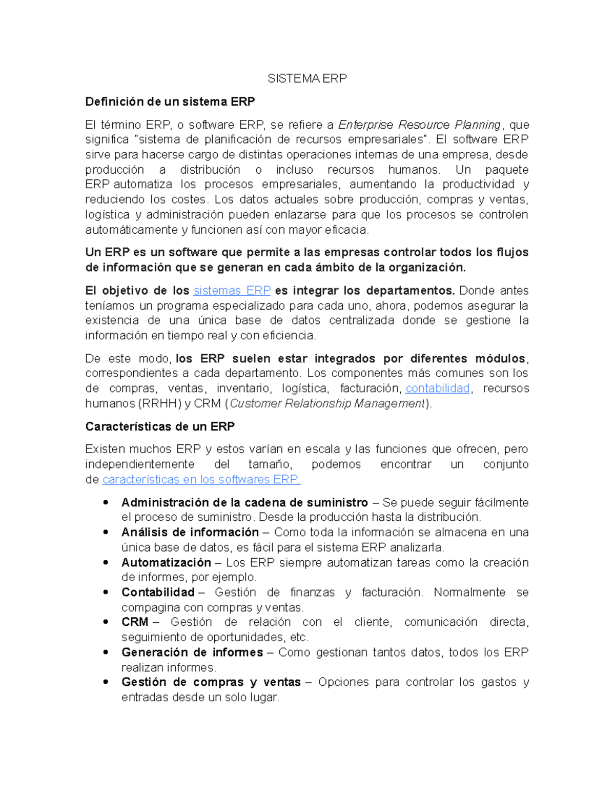 Investigacion de Sistema ERP - SISTEMA ERP Definición de un sistema ERP ...