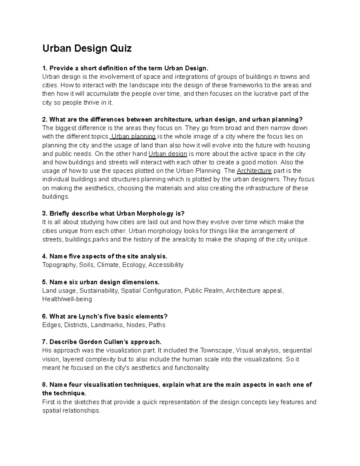 Quiz Urban Design - Danny Arwedsson - Urban Design Quiz 1. Provide a ...