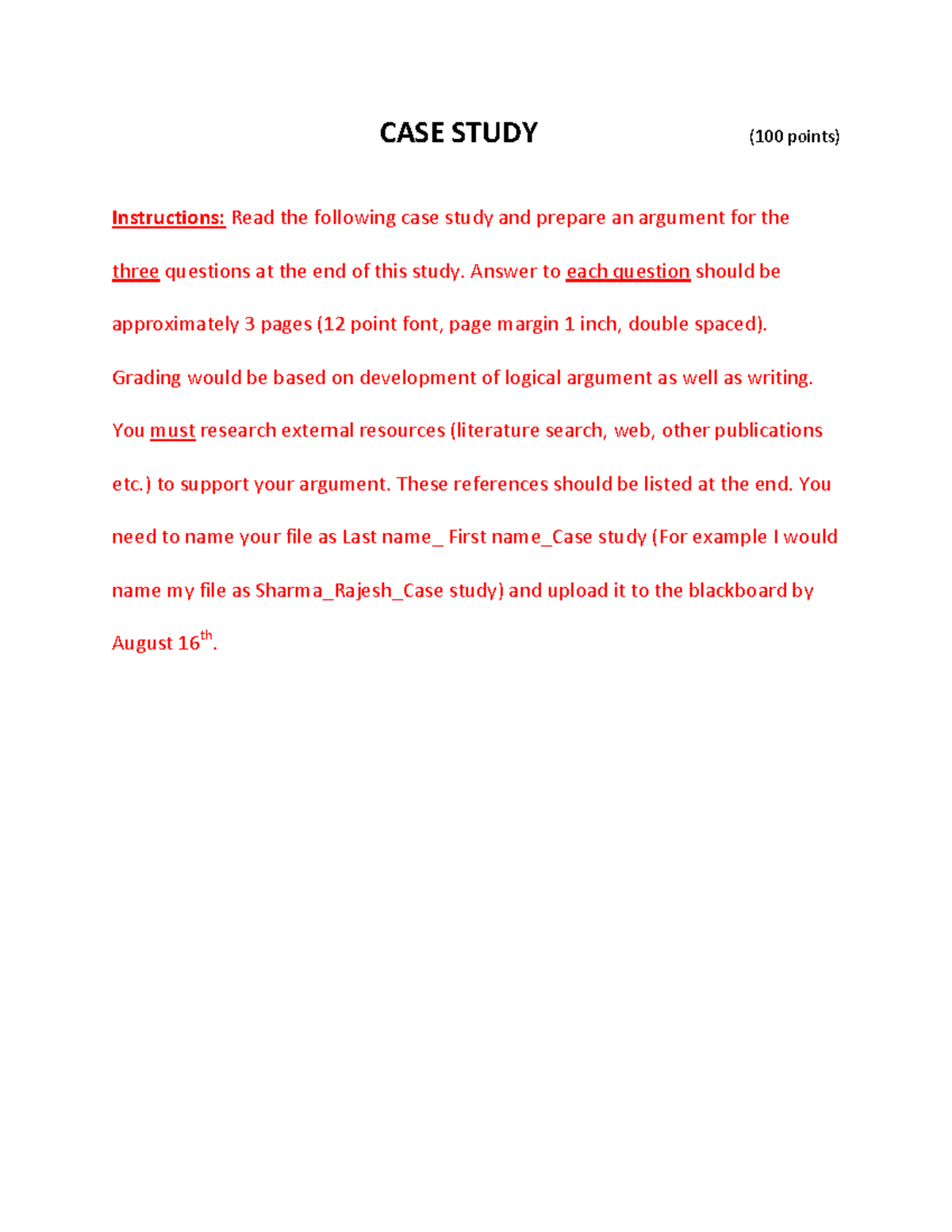 Case study(1) - Response to case study - CASE STUDY (100 points ...