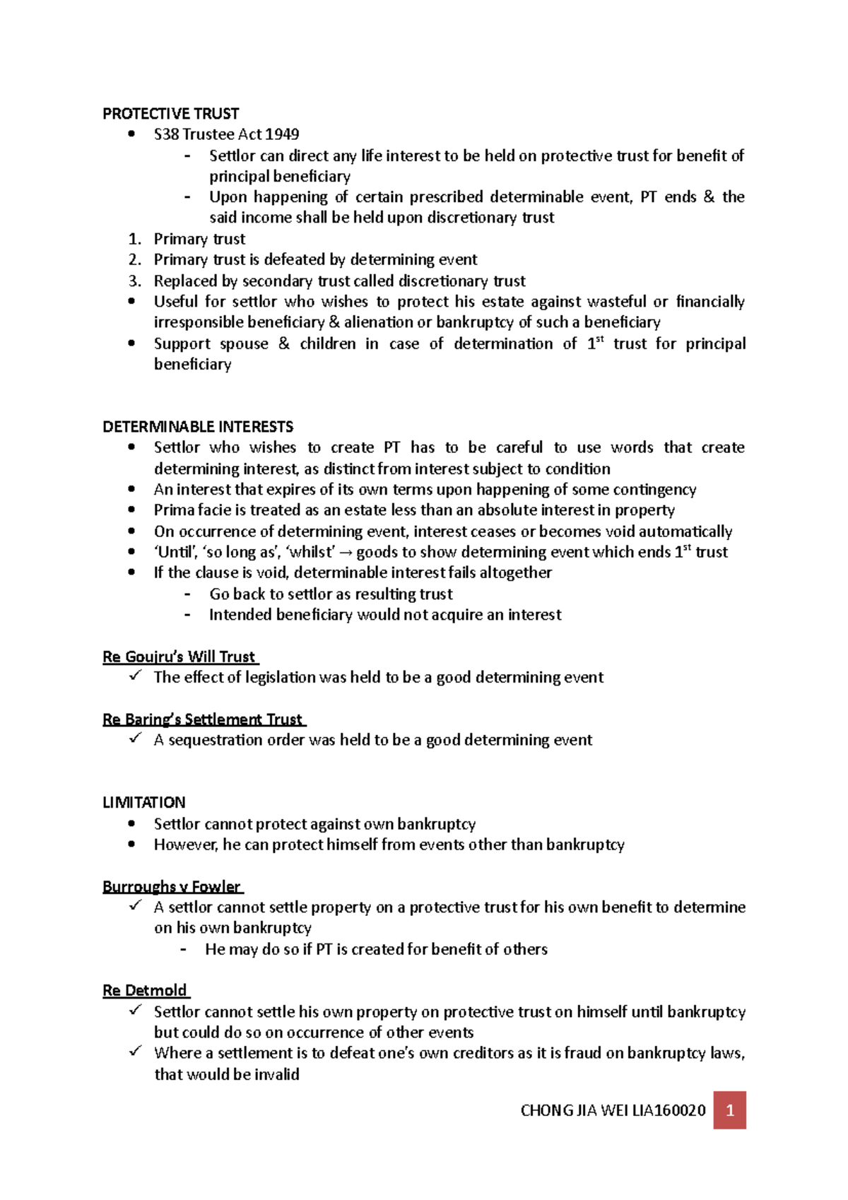 Protective Trust - PROTECTIVE TRUST S38 Trustee Act 1949 Settlor can ...