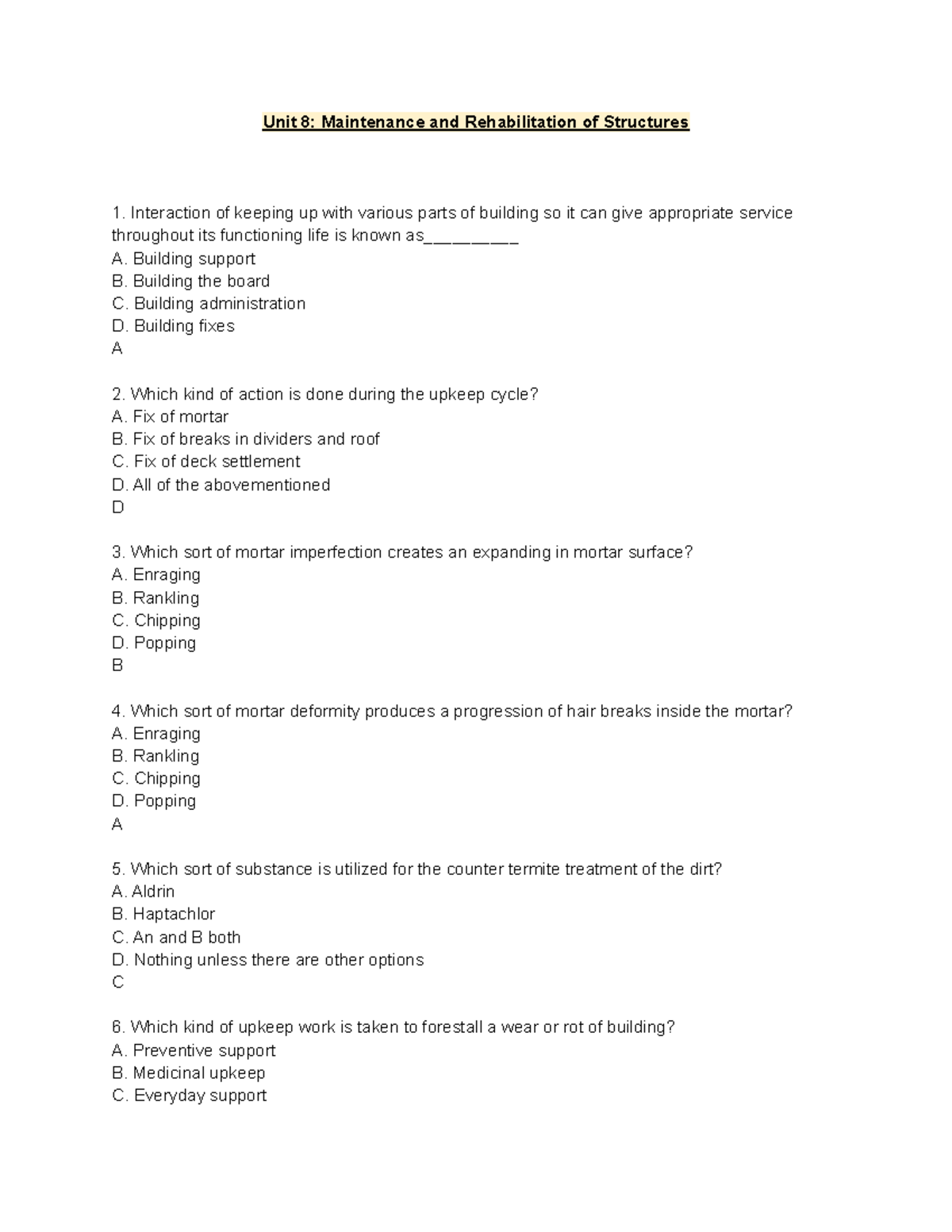 Unit 8 Maintenance and Rehabilitation of Structures - Unit 8 ...