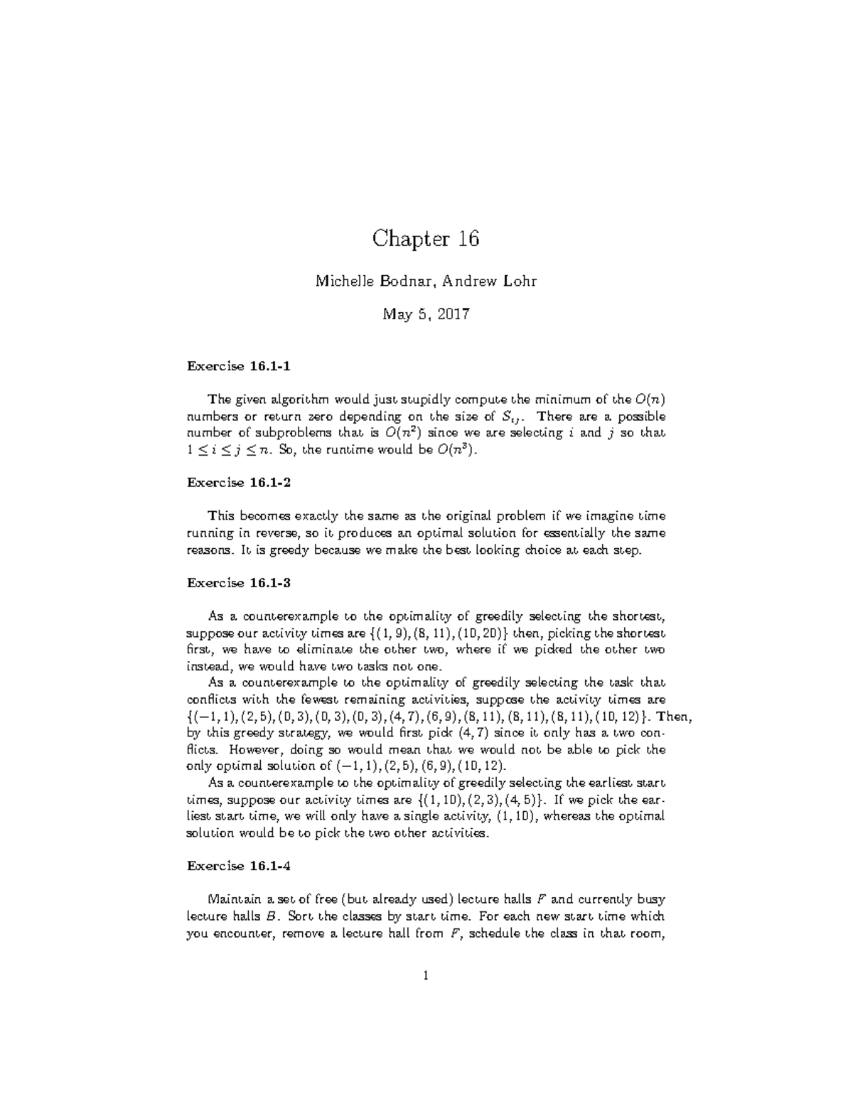 Ch16 - Design Of Algorithms Exercises - Chapter 16 Michelle Bodnar ...