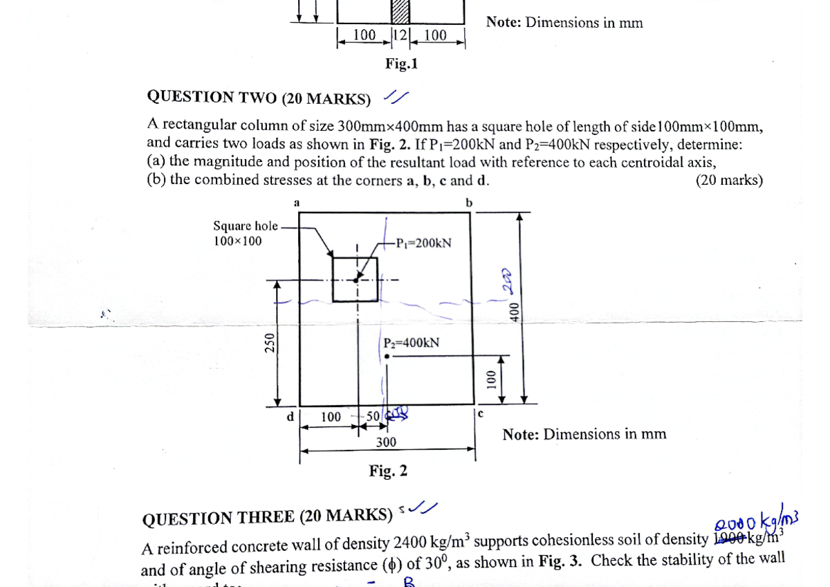 Strength of materials 2 questions - Note: Dimensions in mm 100 12 100 ...