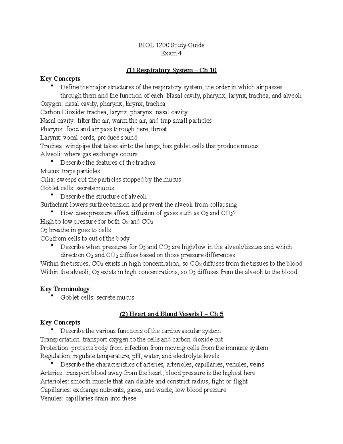 Human Biology Exam 4 Study Guide - BIOL 1200 Study Guide Exam 4 (1 ...