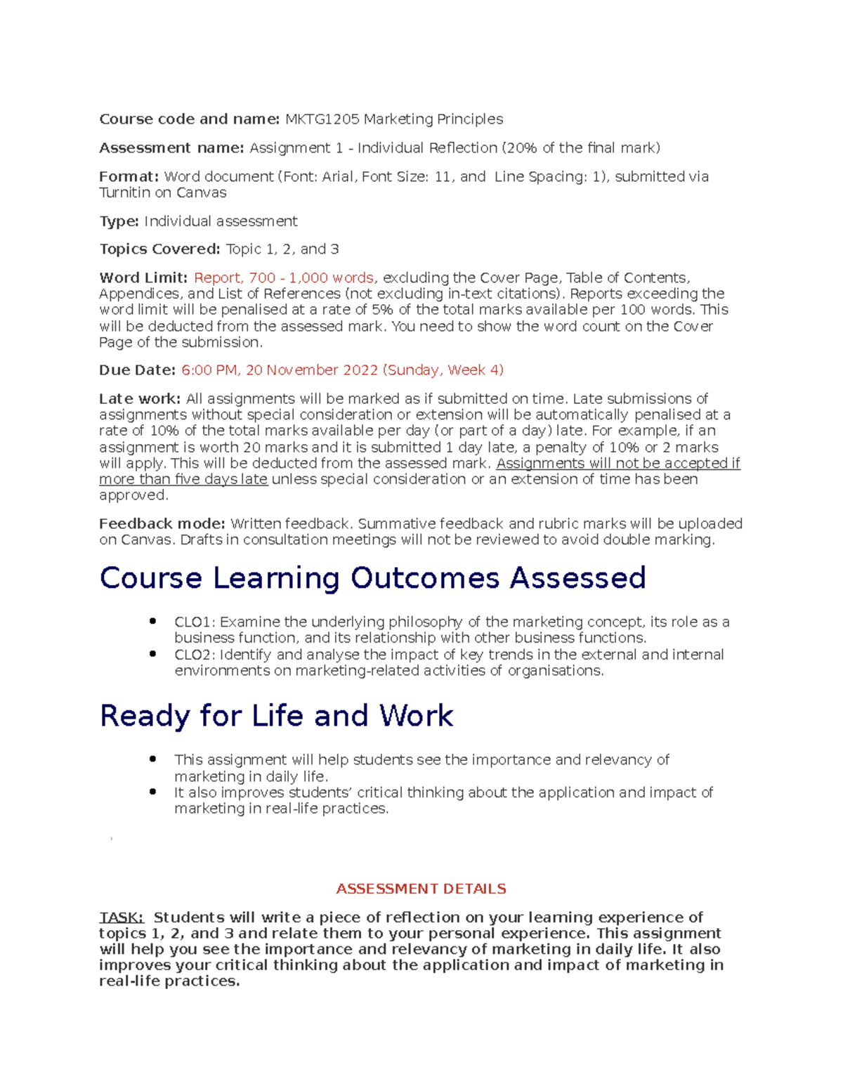 ASM1 Required - ....... - Course code and name: MKTG1205 Marketing Principles Assessment name ...