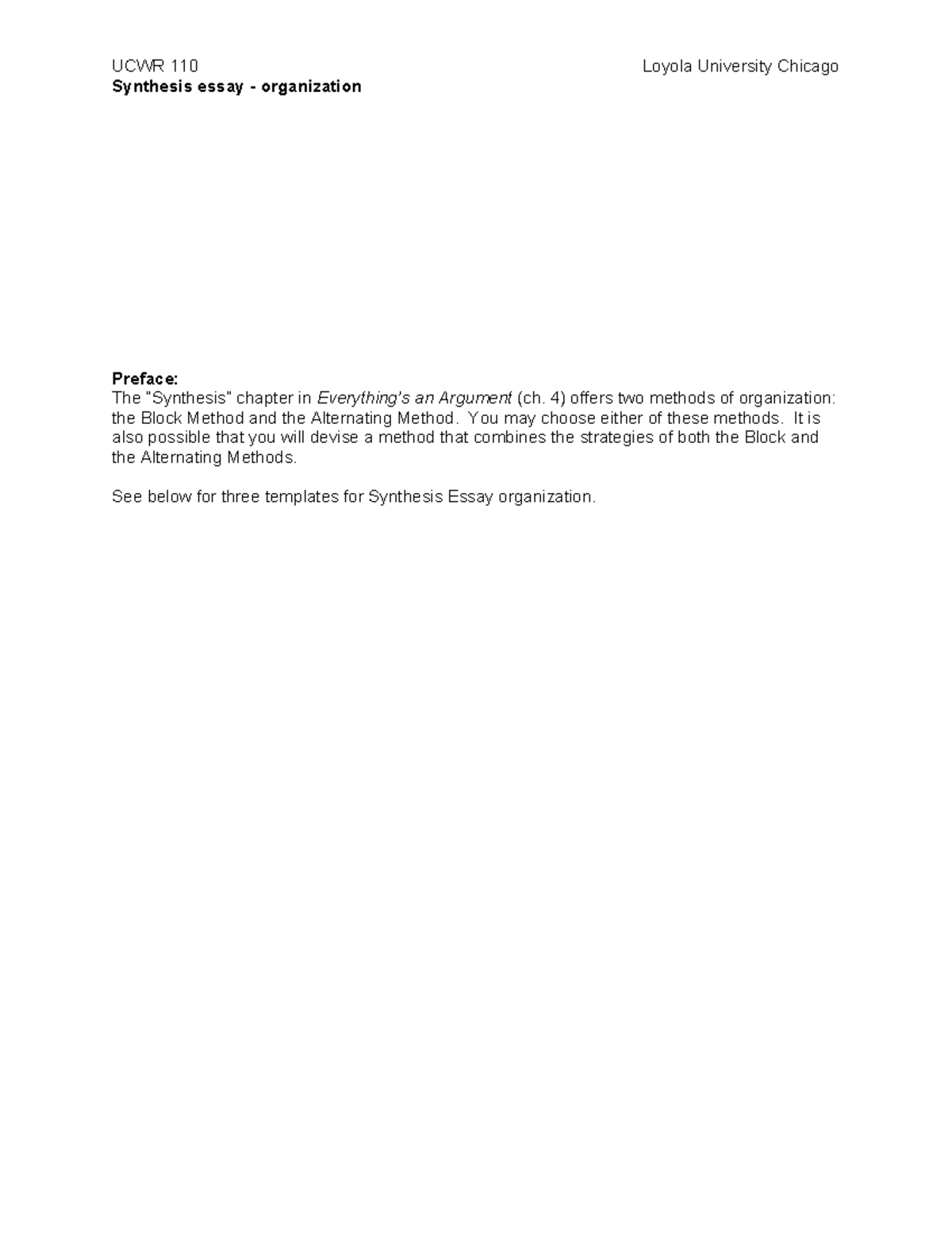 Synthesis Essay - Methods of organization vers. 4 - Synthesis essay ...