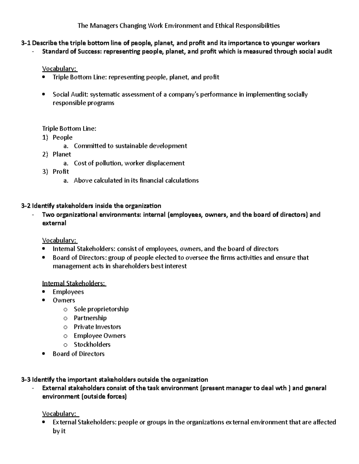 BUSN Chapter 3 - Notes - The Managers Changing Work Environment and ...