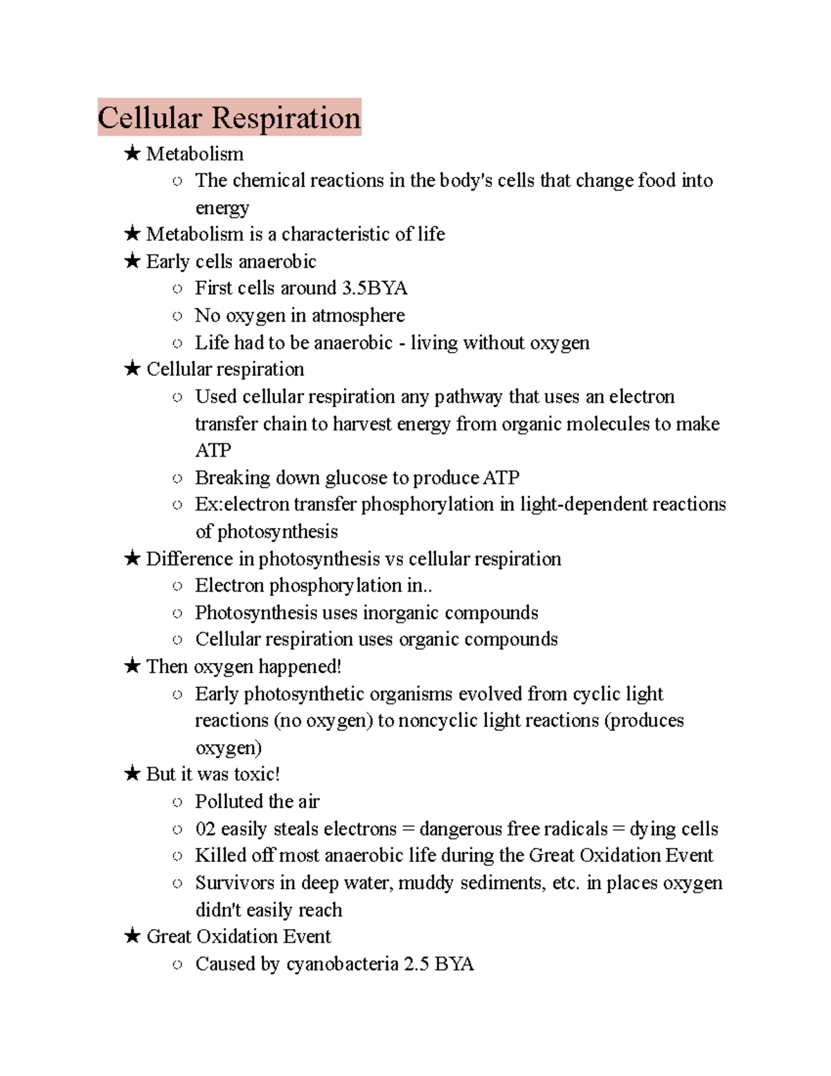 Intro to Biology Cellular Respiration - Cellular Respiration ...