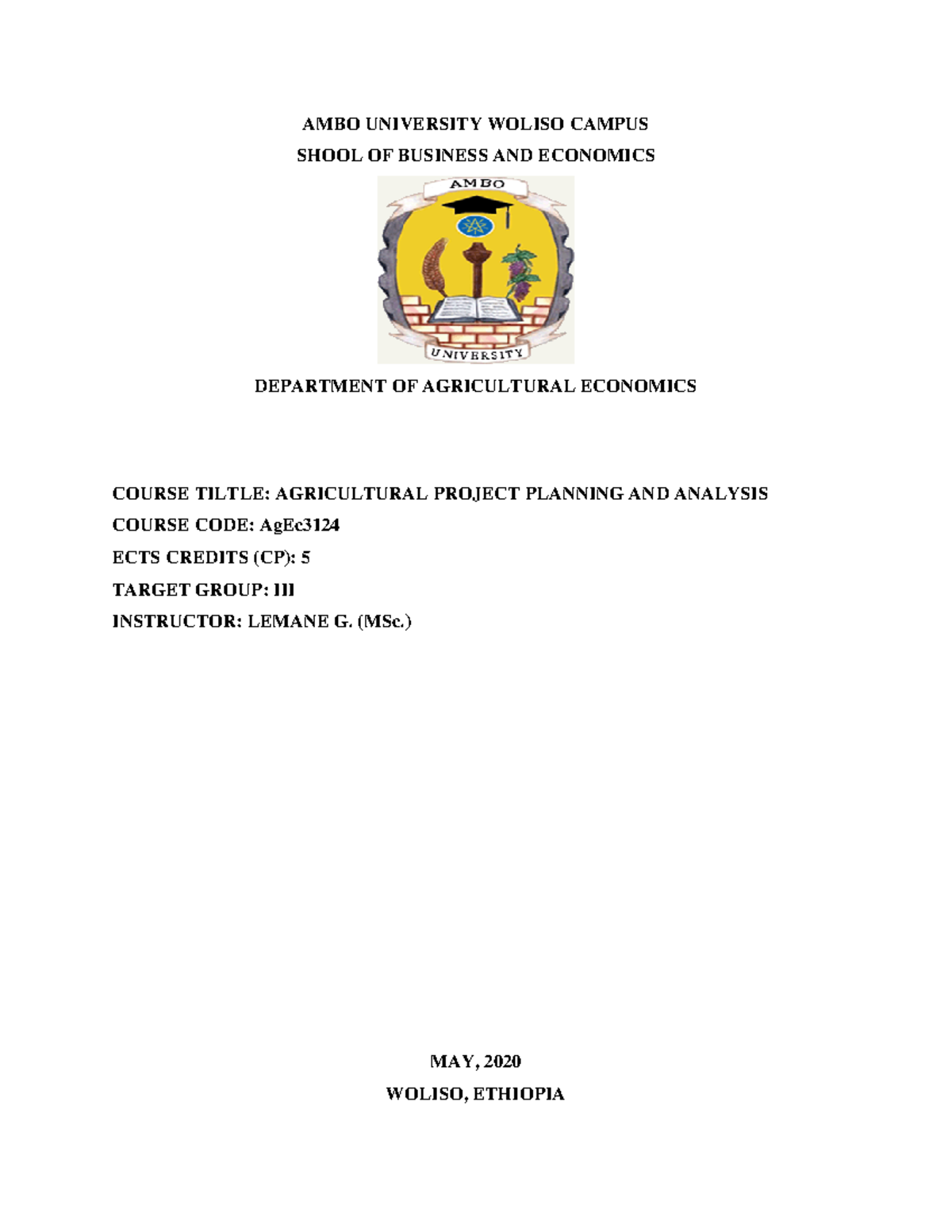 Project-All chapters- Handout - AMBO UNIVERSITY WOLISO CAMPUS SHOOL OF ...