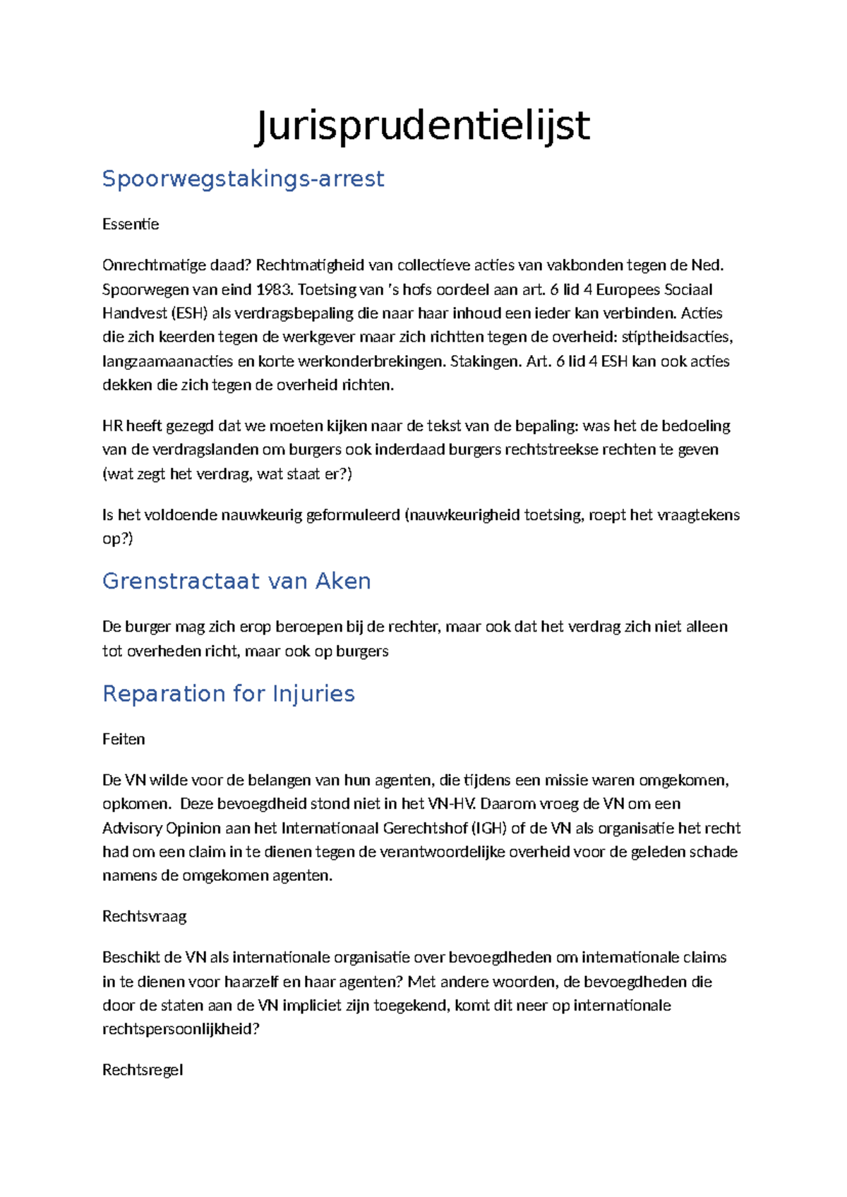 Jurisprudentielijst - jurisprudentie samenvatting - Jurisprudentielijst ...