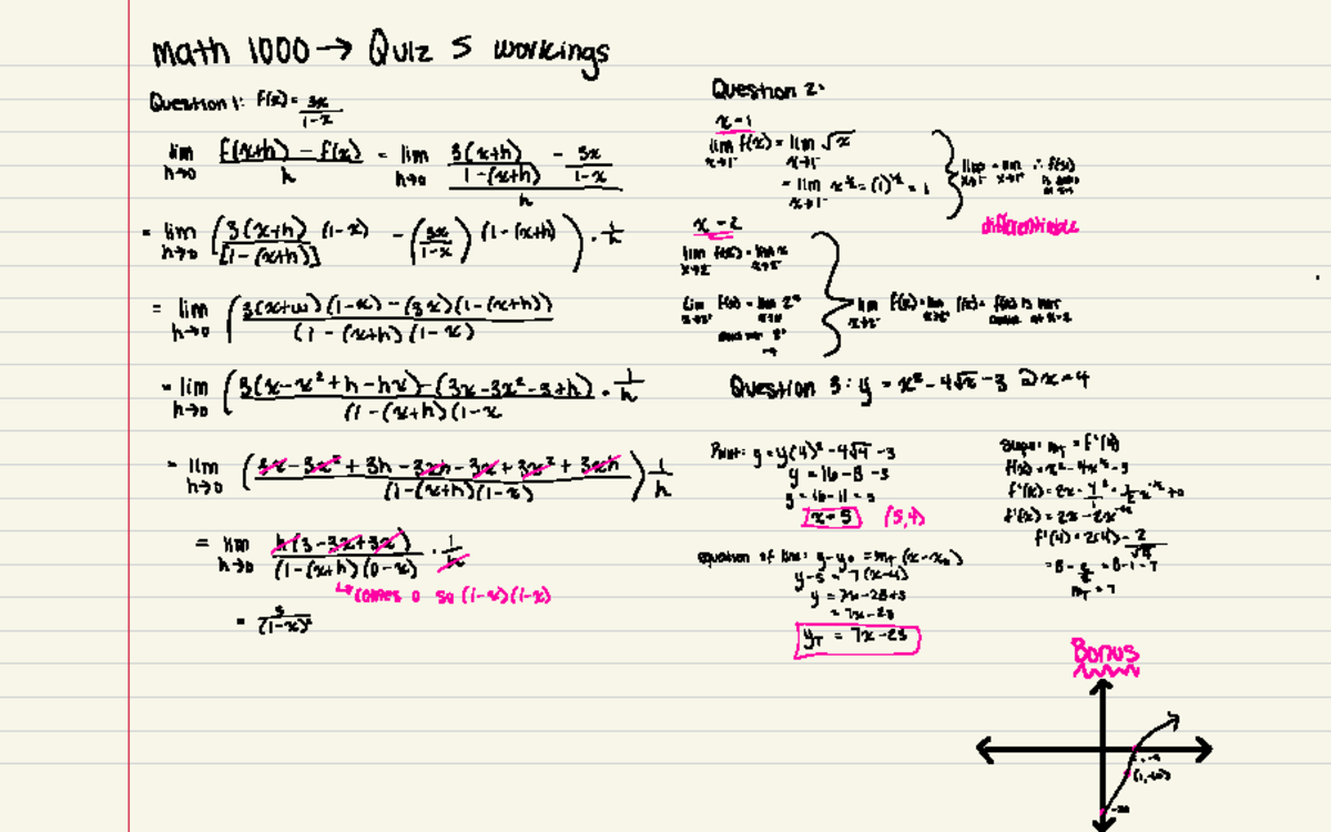 Untitled Notebookgui - Math 1000 → Quiz 5 workings Question 2 : Questions : ftx )=,3¥ _ Iim ...