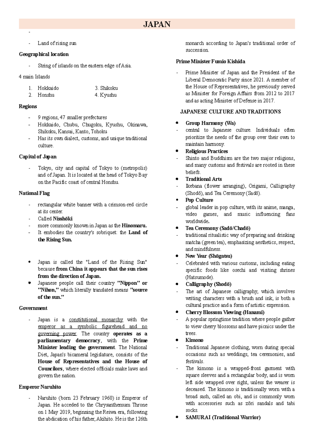Japan History - notes - JAPAN - Land of rising sun Geographical ...