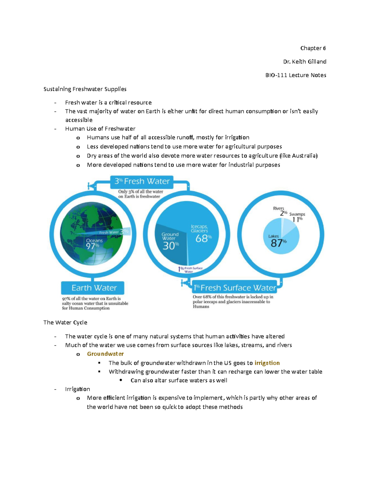 BIO111 - Chapter 6 - Chapter 6 Dr. Keith Gilland BIO-111 Lecture Notes ...