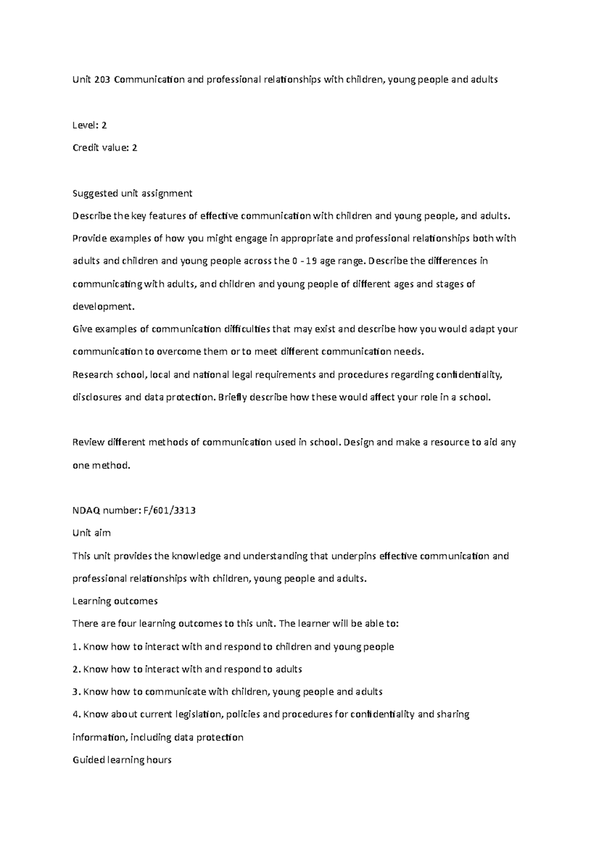 Unit 203 Communication and professional relationships with children ...