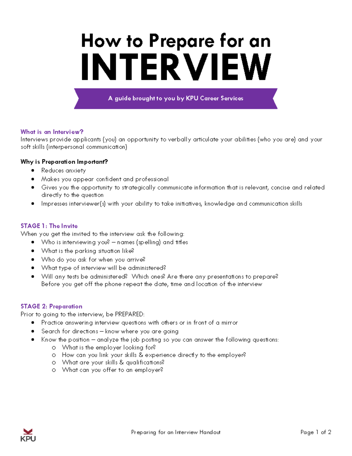 ( Interview 1) Interview Basics - How to Prepare for an INTERVIEW What ...