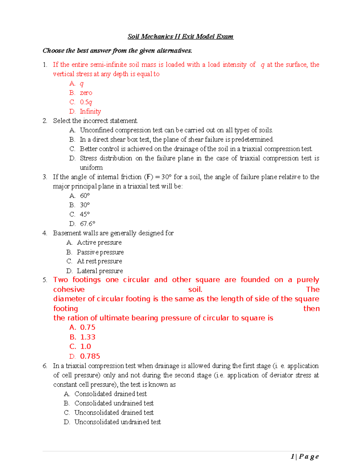 4Model Exam Soil Mechanics II - Copy - Soil Mechanics II Exit Model ...