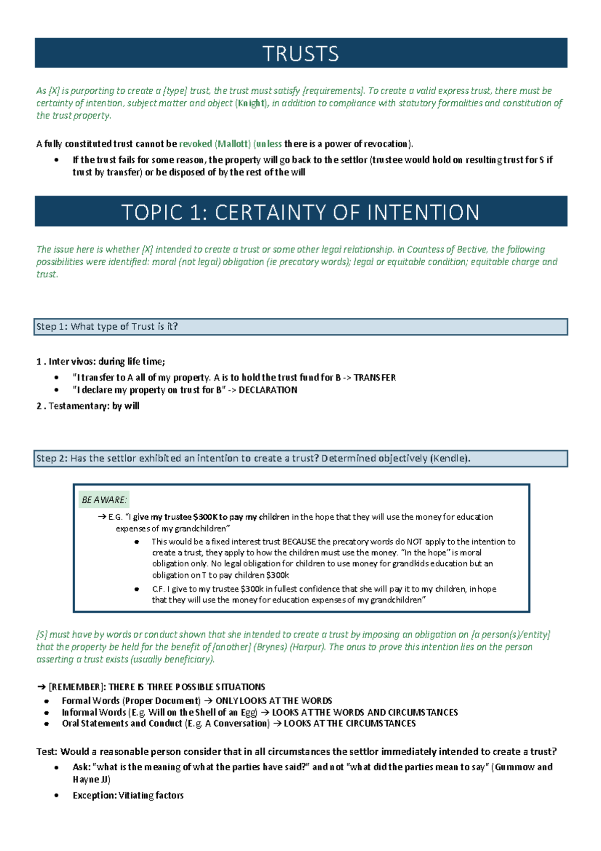Trust Topic 1- Certainty of Intention - Warning: TT: undefined function: 32 Warning: TT ...